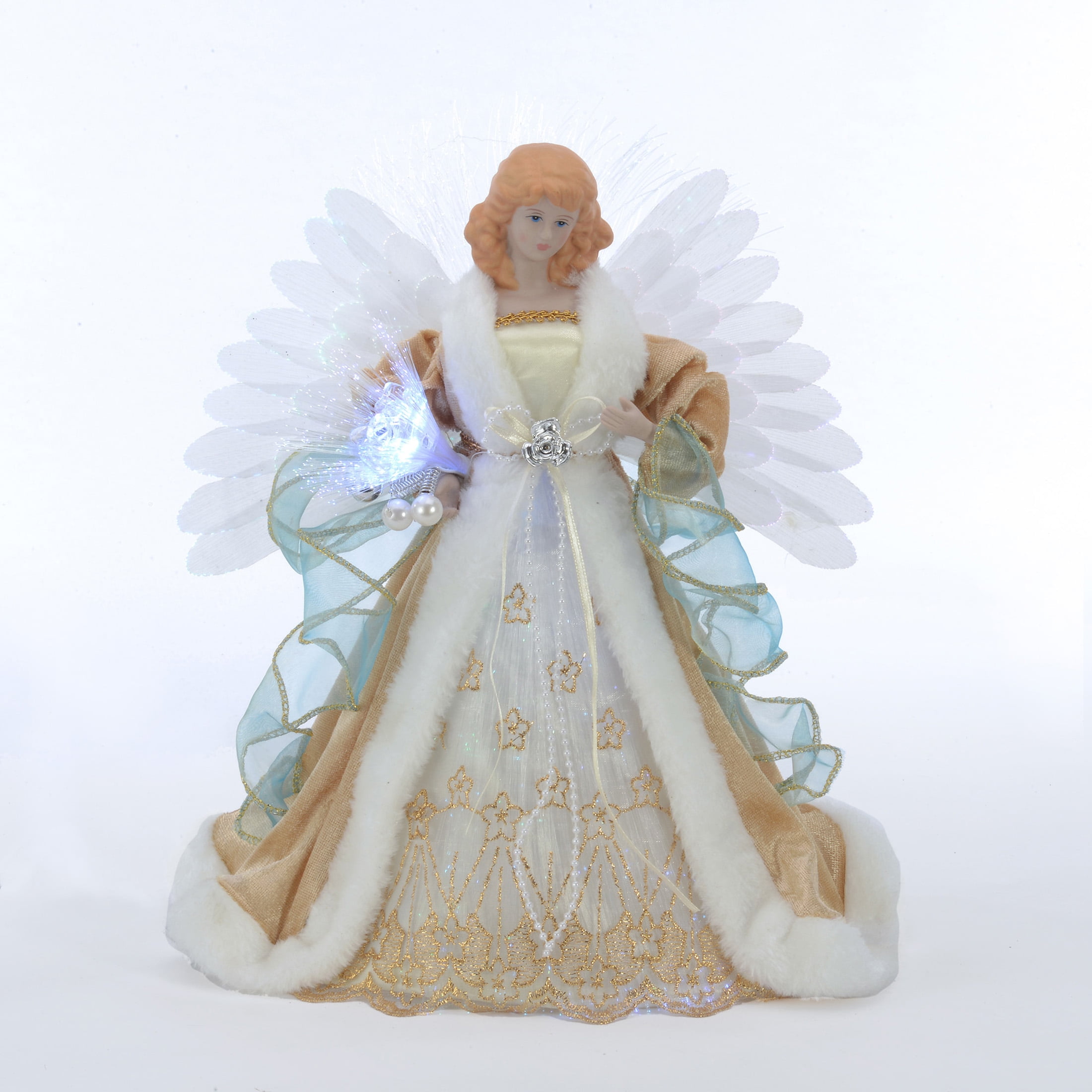 Holiday Time 12 Inch Gold Fiber Optic Angel Christmas Tree Topper With