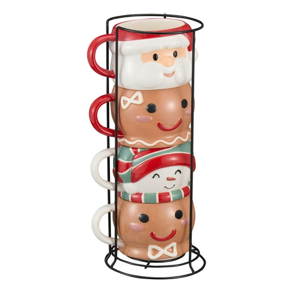 Holiday Time 12oz Holiday Characters Glazed Stoneware Ceramic Stacking ...