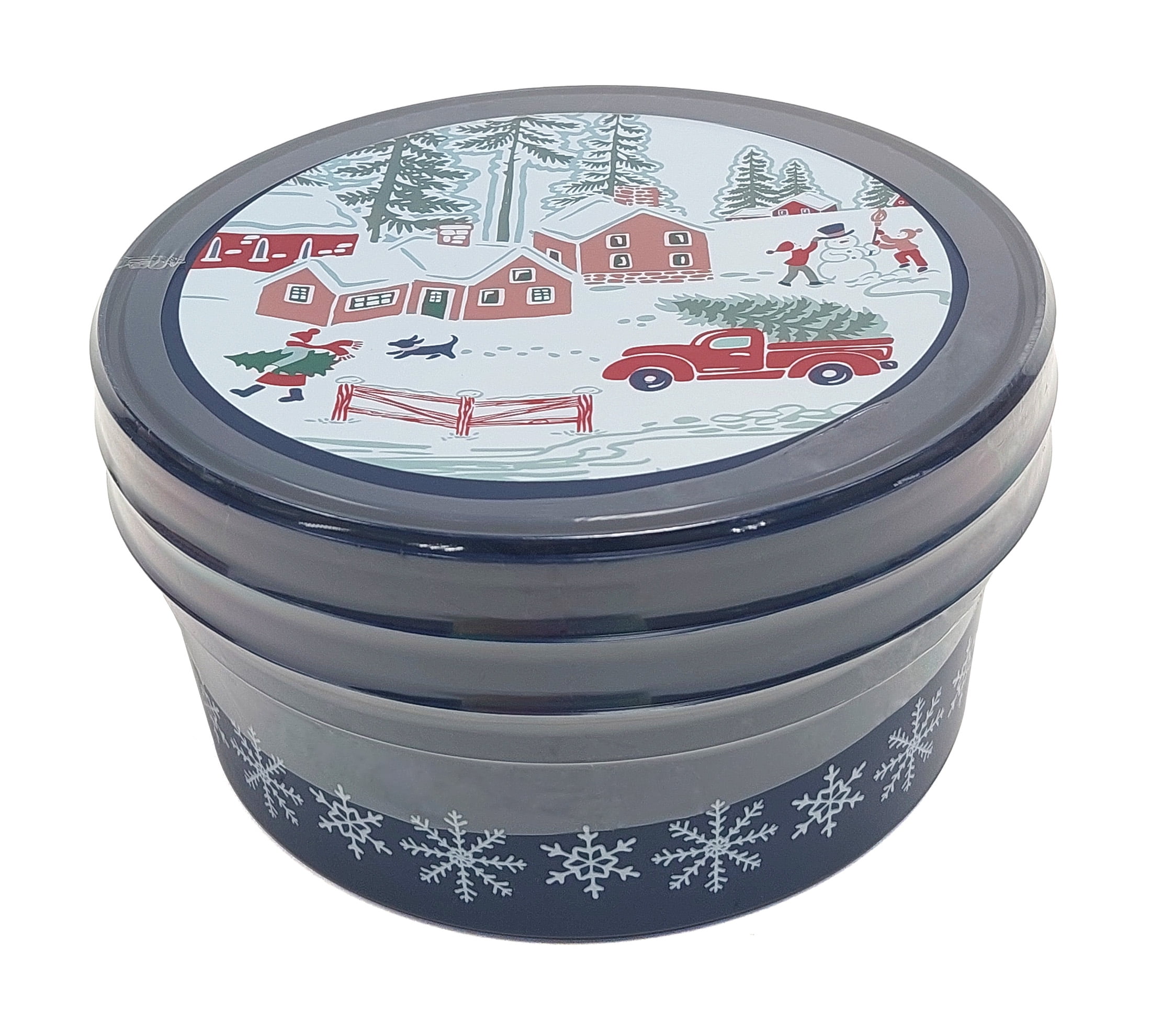 Holiday Time 2 Pack Round Plastic Blue Treat Container, Village Scene ...