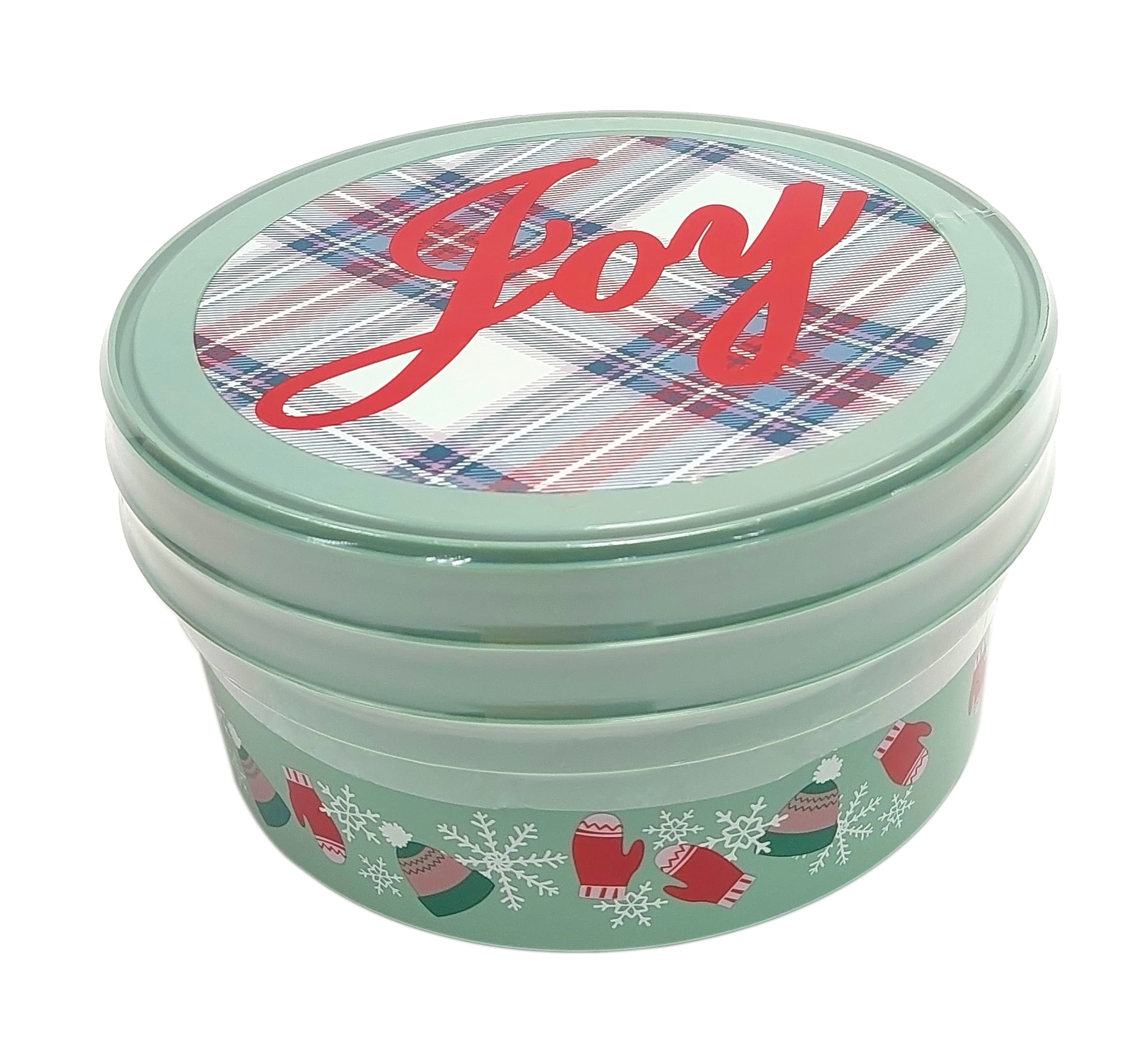 Holiday Time 2 Pack Round Plastic Green Treat Container, Holly Print, 7 ...