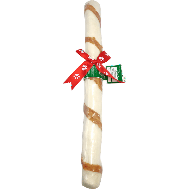 Holiday Time 22" Wrapped Rawhide Roll with Chicken, Chew for Dogs, 13. ...