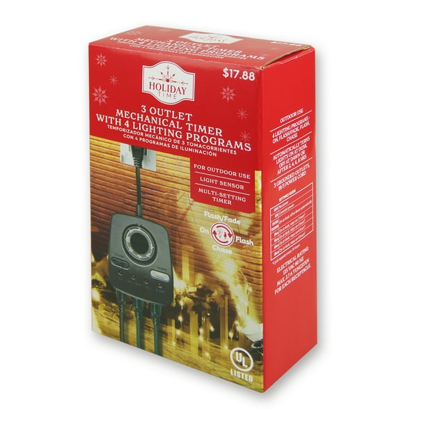 Holiday Time 3-Outlet Mechanical Timer with 4 Lighting Programs, Black ...