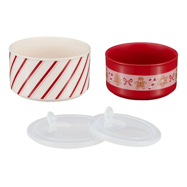 Holiday Time 4-Piece Stoneware Bake & Store Set with Lids, Stripes ...