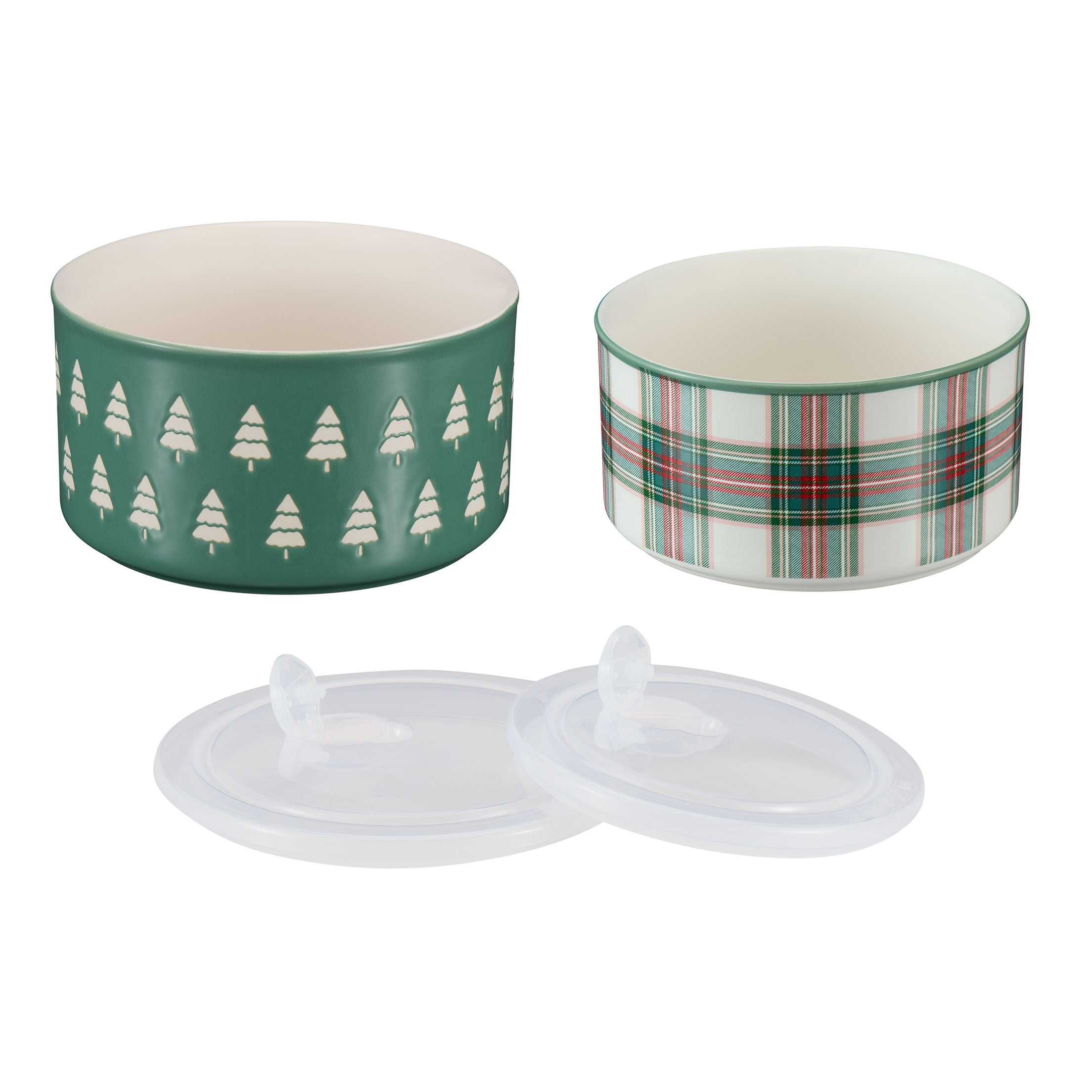 Holiday Time 4-Piece Trees & Plaid Glazed Stoneware Bake & Store ...