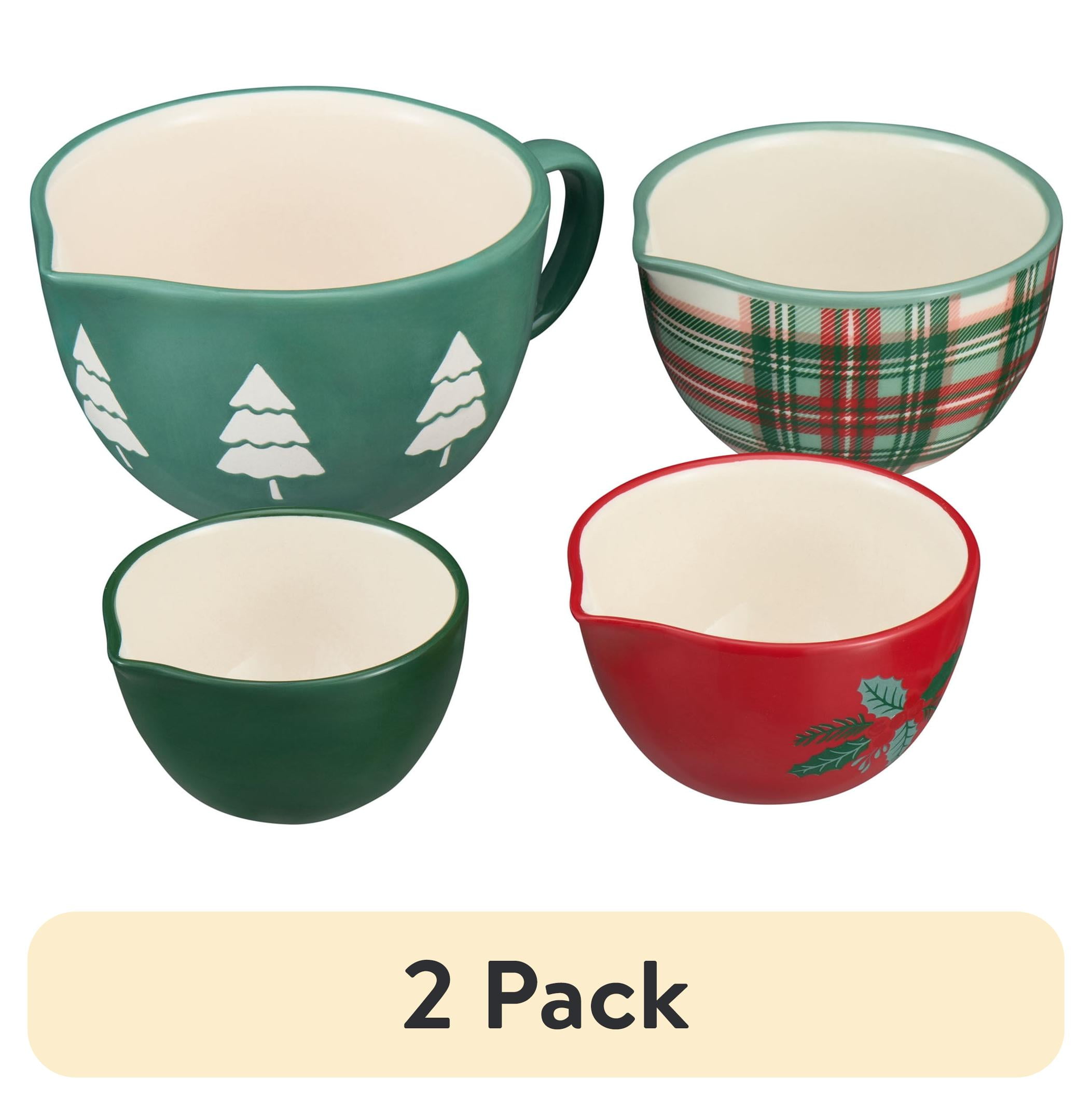 (2 pack) Holiday Time 4-Piece Trees & Plaid Glazed Stoneware Measuring ...