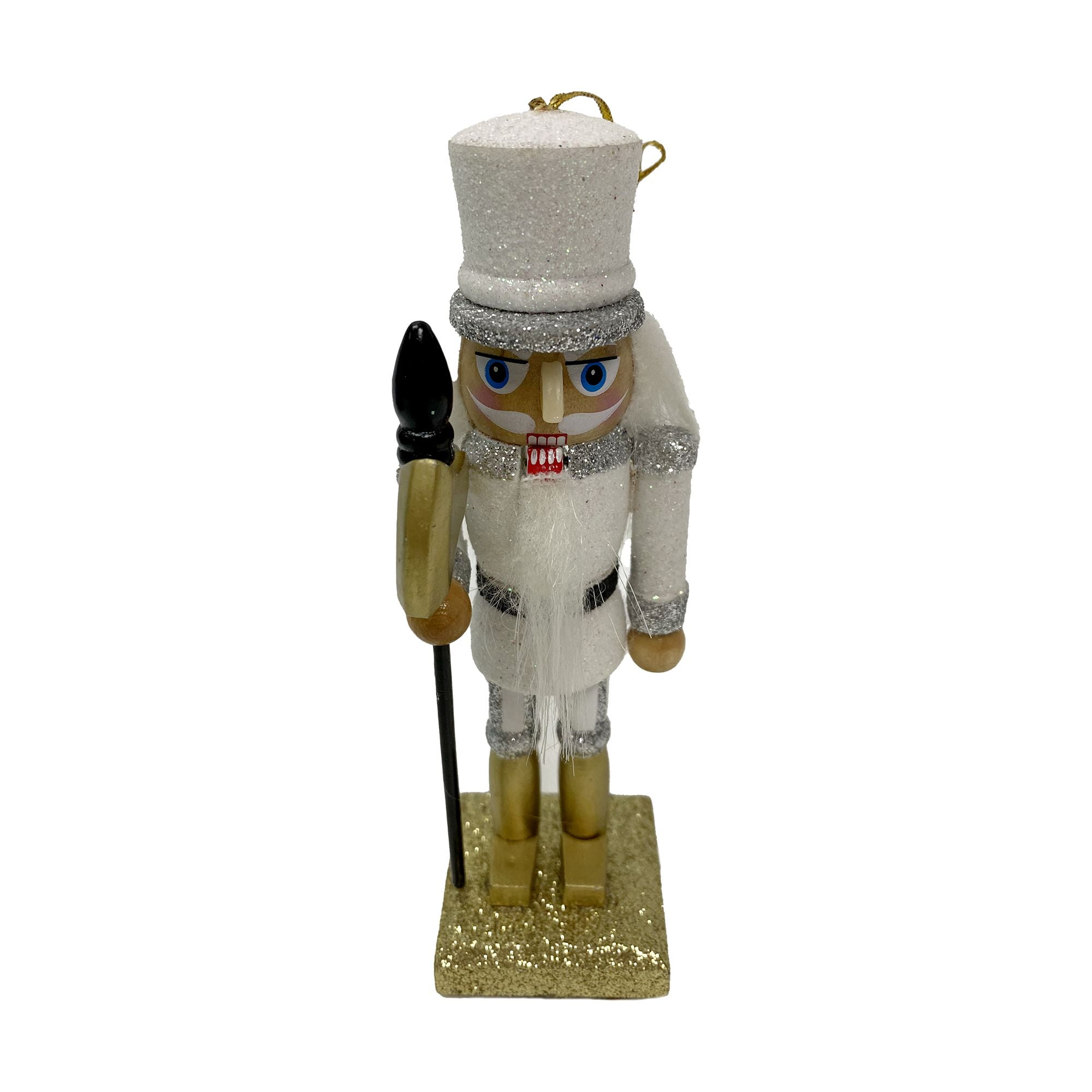Holiday Time 5" Wooden white and silver glitter Nutcracker with Axe ...