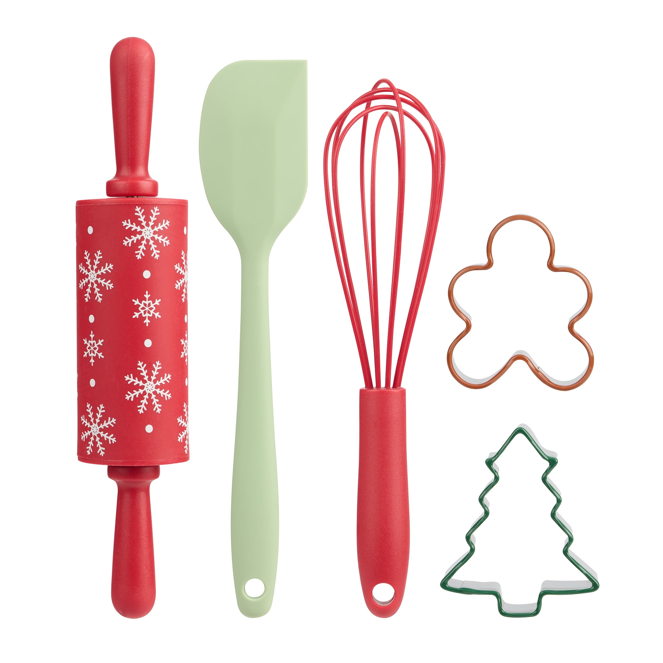 Holiday Time 5 piece Baking Tool Set, Red, White and Green Set includes ...