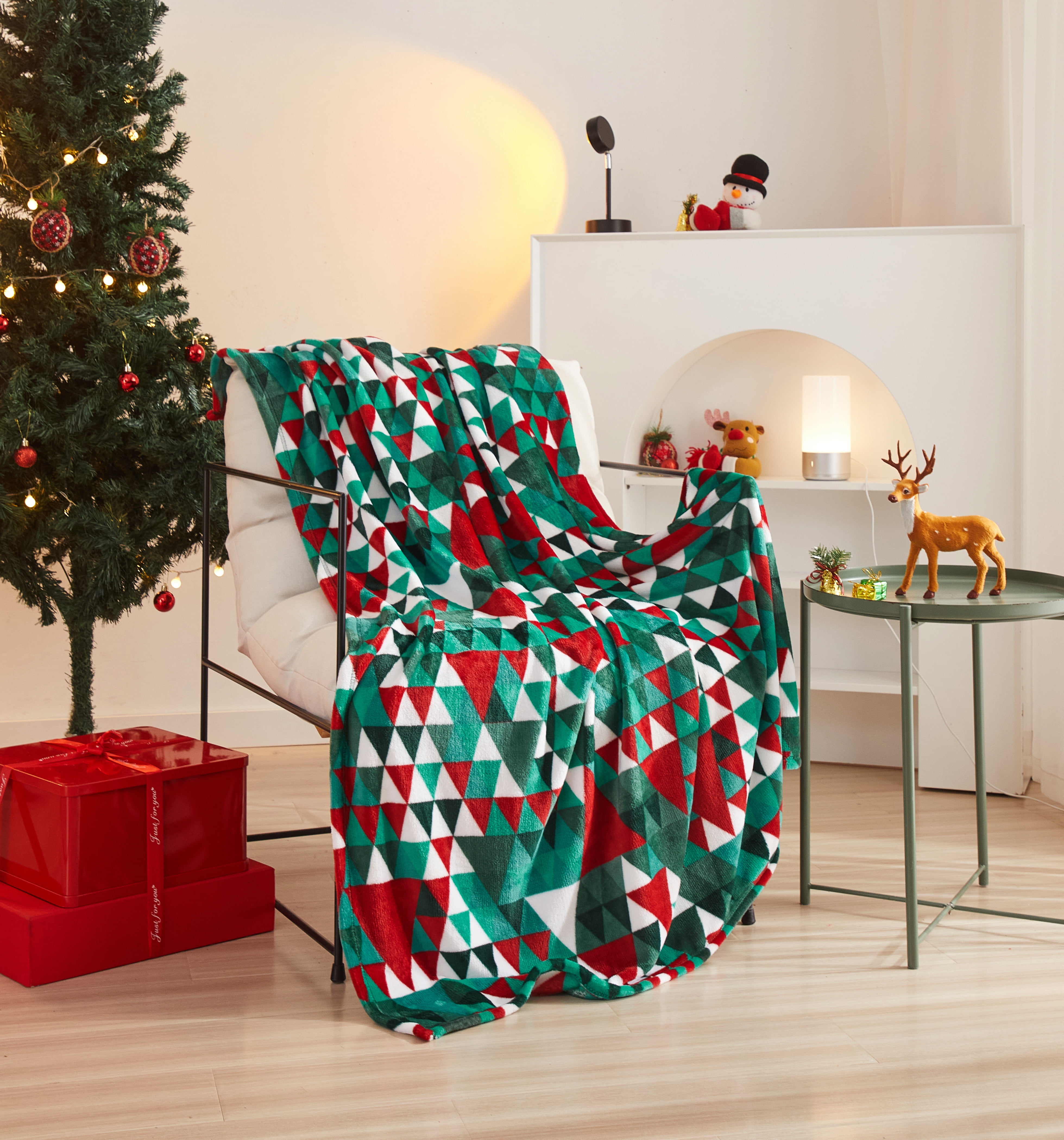 Holiday Time 50x60 Plush Throw Blanket, Multi-colored Modern Trees ...