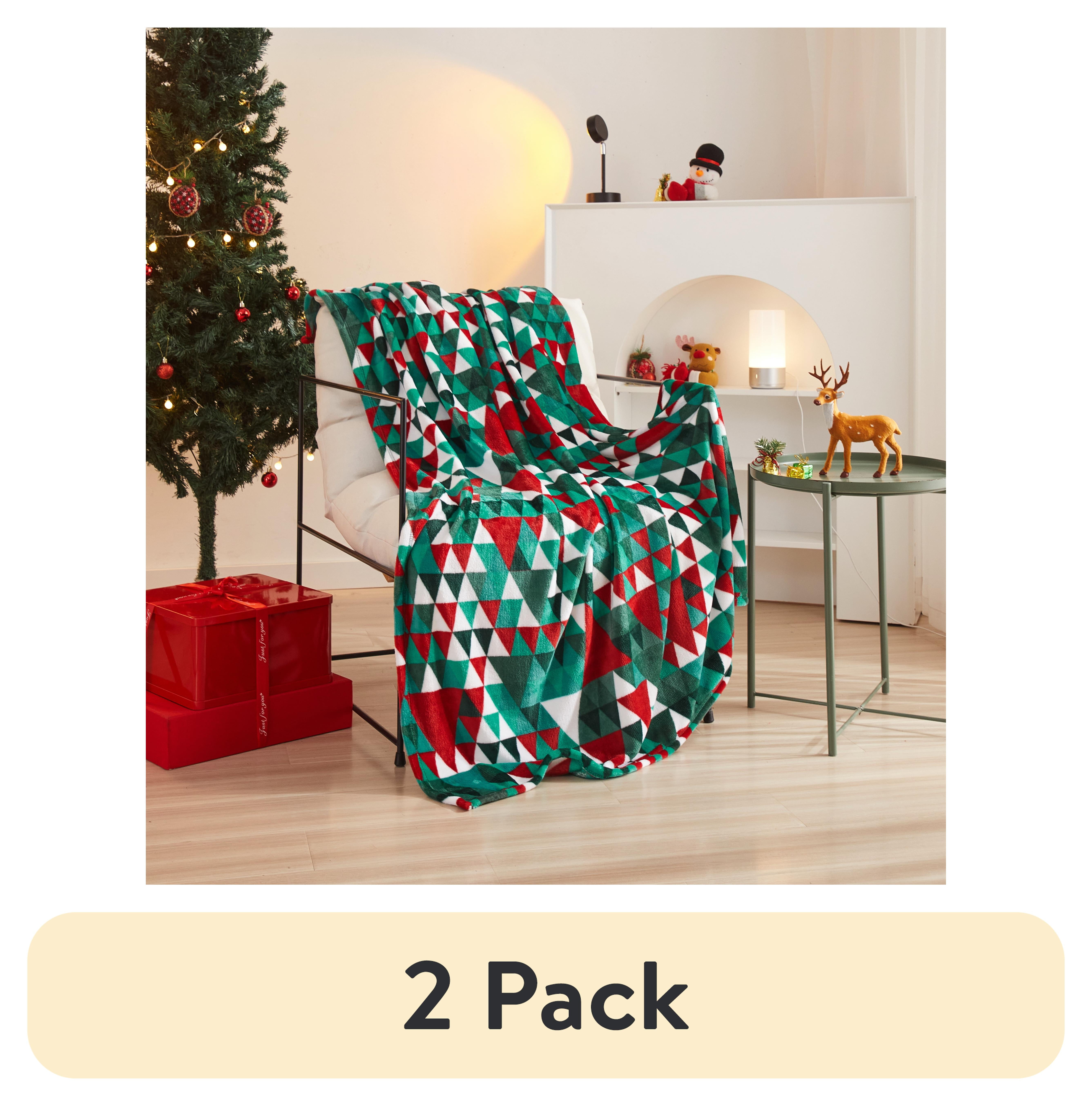 (2 pack) Holiday Time 50"x60" Multi-colored Modern Trees Rolled Plush ...