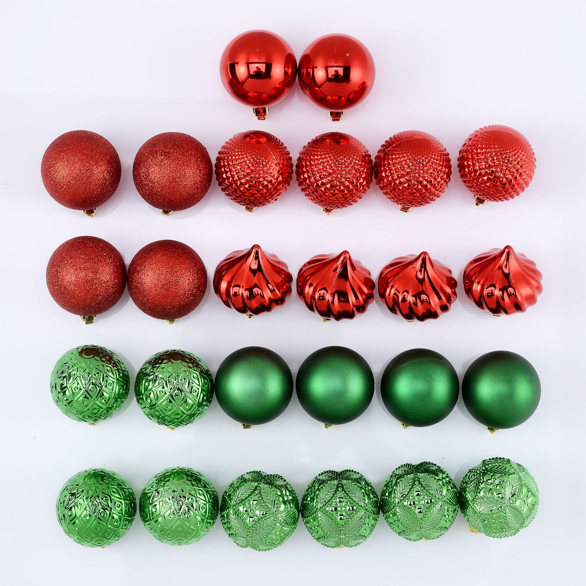 Holiday Time 60 mm Shatterproof Christmas Ornaments, Red and Green, 26 ...