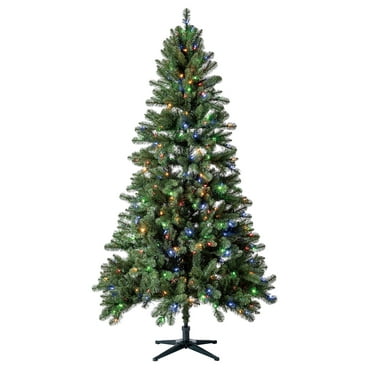 Uforic 6ft Pre-Lit Flocked Natural Drooping Pampas Christmas Tree with ...