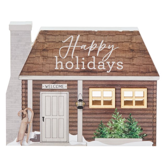 Holiday Time Block Sign Decor, Happy Holidays House - Walmart Business ...