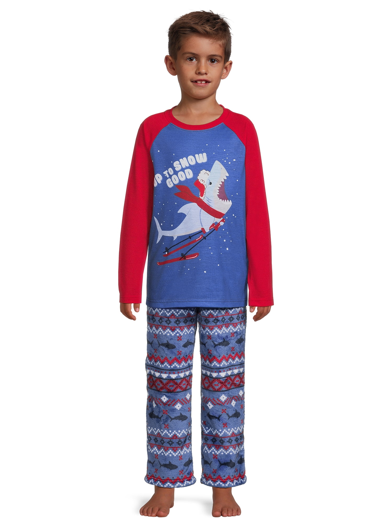 Holiday Time Boys Long Sleeve Top and Pants, 2-Piece Pajama Set, Sizes ...