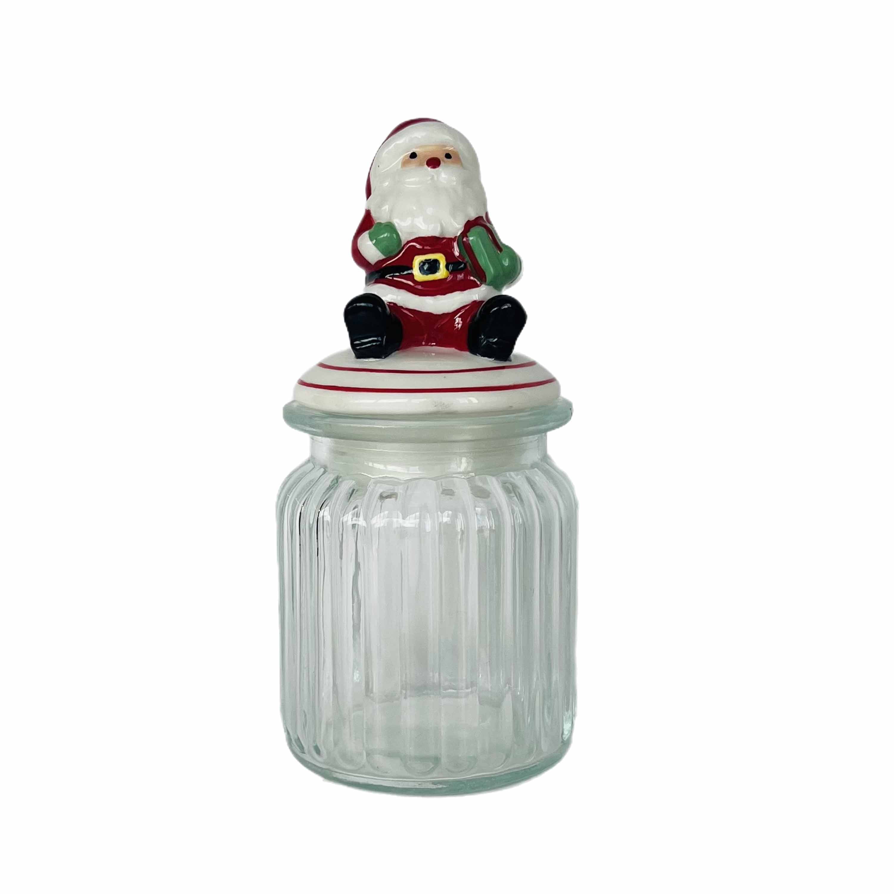 Holiday Time Christmas Indoor 6.25 inch Clear Glass Jar with Red ...
