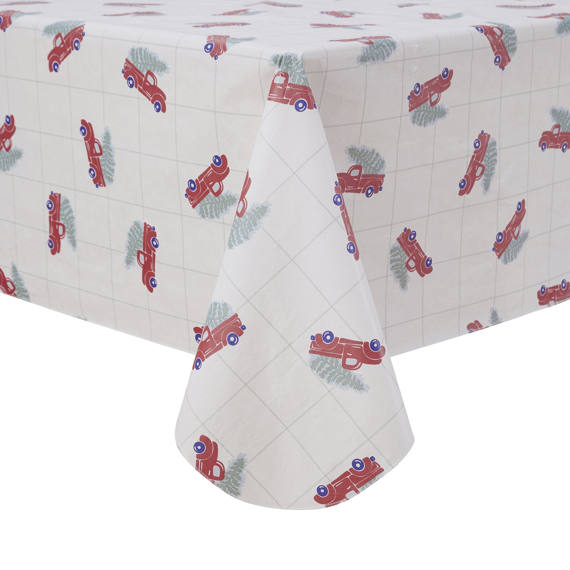 Holiday Time Christmas Tree Truck PEVA Tablecloth, Festive Xmas Décor ...