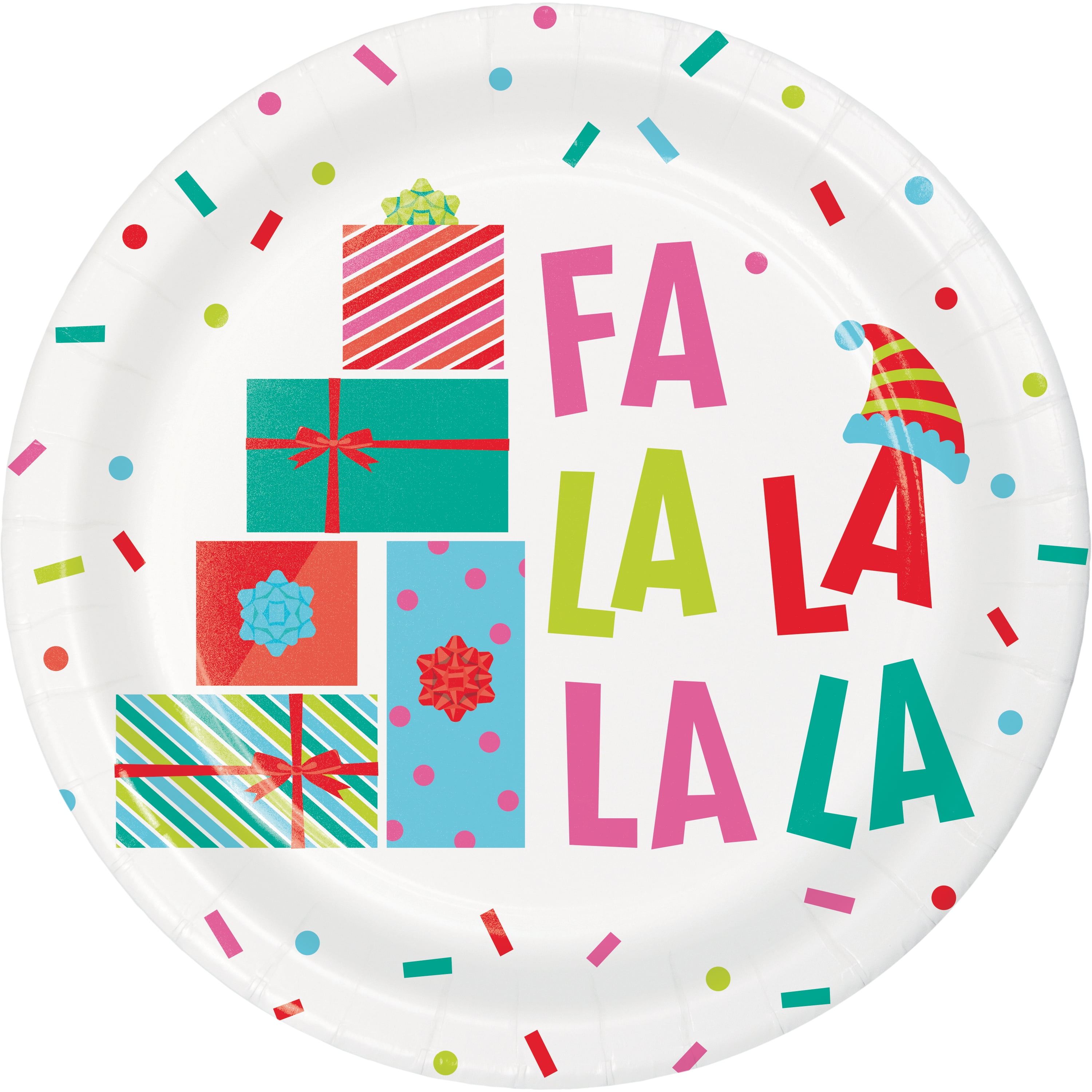 Holiday Time Fa La La Large Round Multi-Color Paper Plate, 8 Count ...