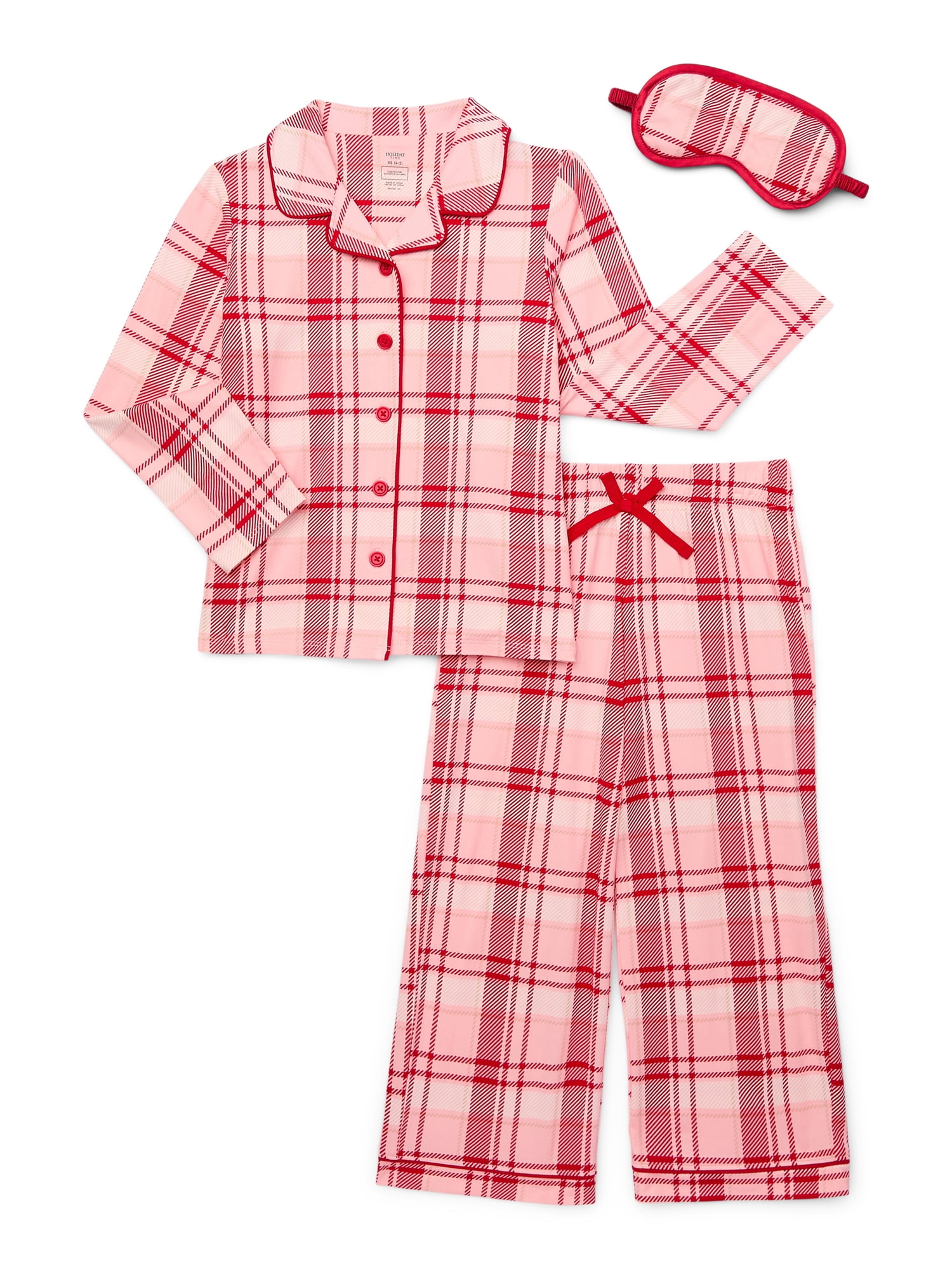 Holiday Girls Button Pajama Set - 3-Piece Sleepwear Set - Walmart.com