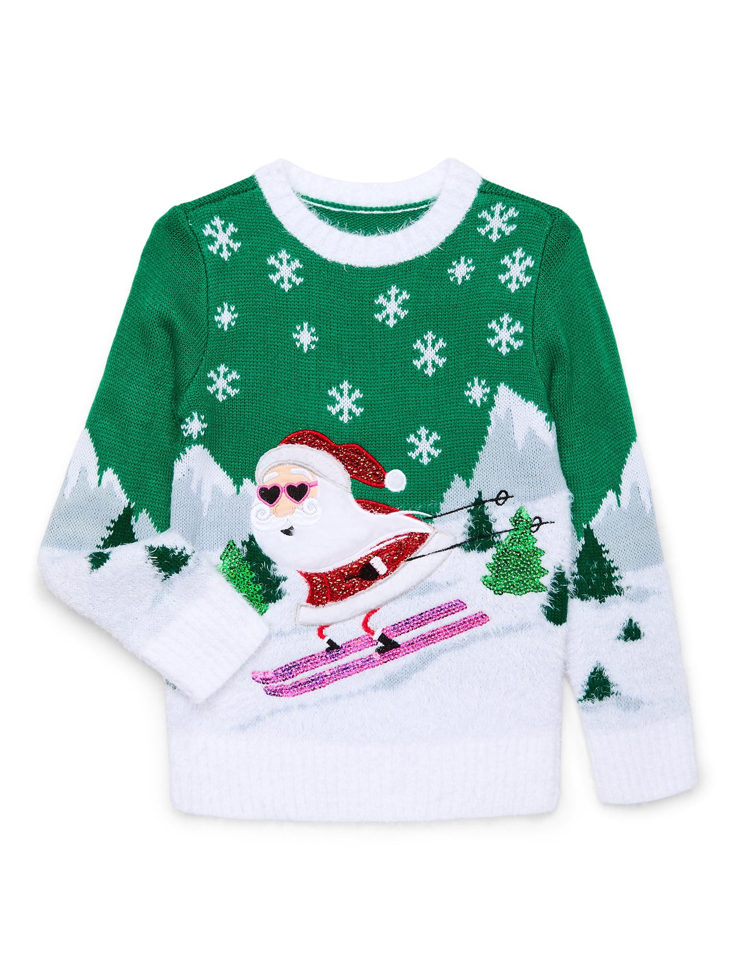 Holiday Time Girls’ Embellished Christmas Sweater with Long Sleeves ...