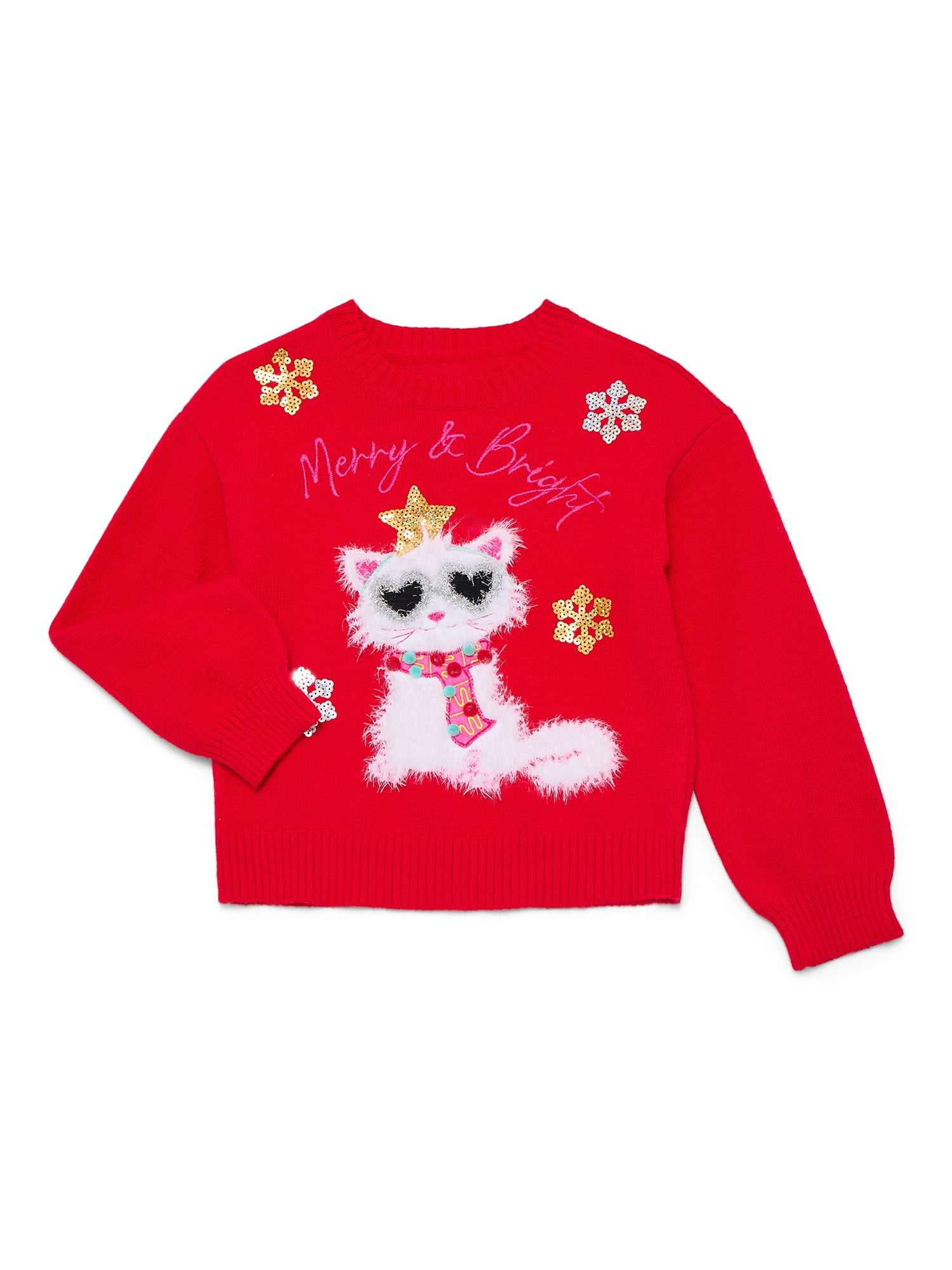 Holiday Time Girls Long Sleeve Christmas Sweater, Sizes 4-18 & Plus ...