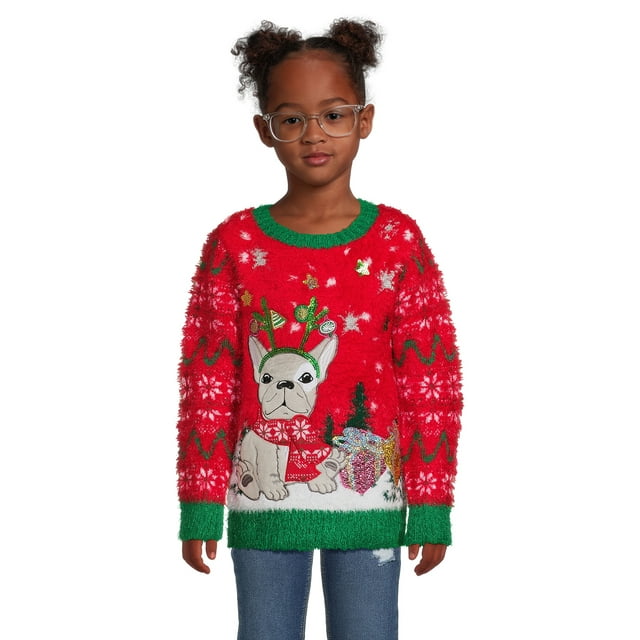 Holiday Time Girls Long Sleeve Christmas Sweater, Sizes 4-18 & Plus ...