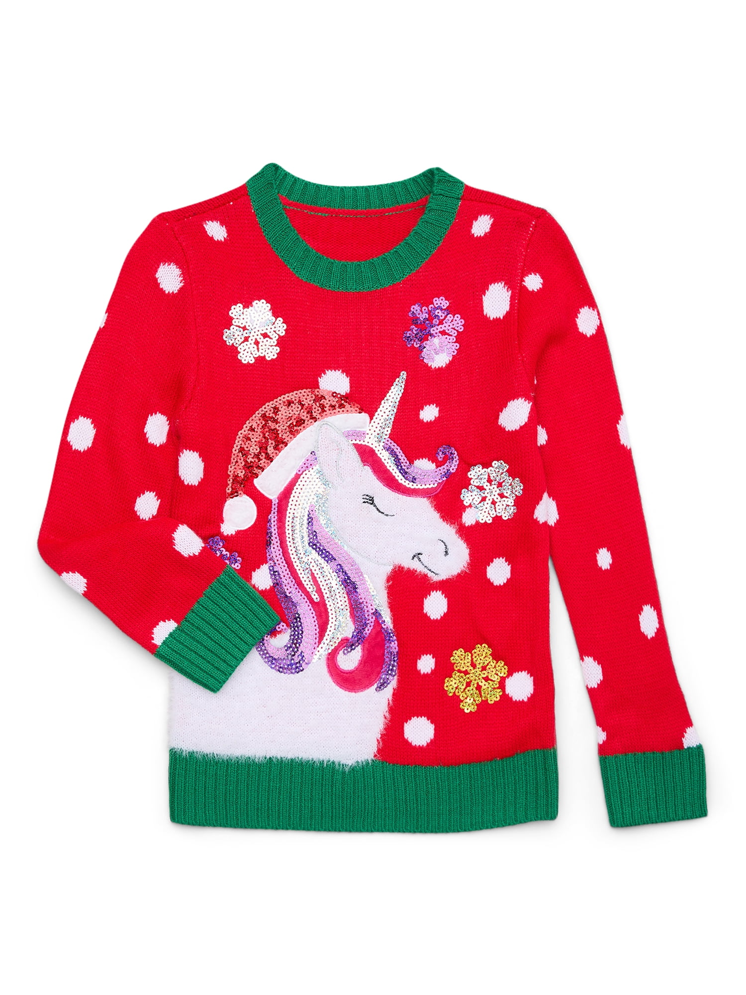 Holiday Time Girls’ Embellished Christmas Sweater with Long Sleeves ...