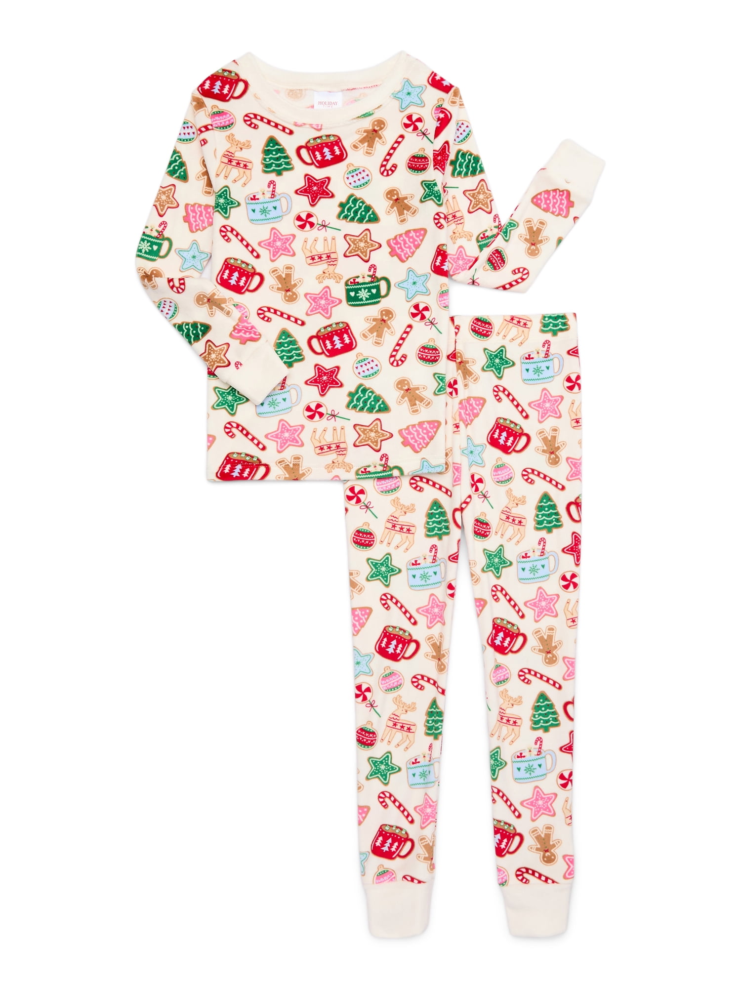 Holiday Time Girls Tight Fit Christmas Pajamas Set, 2-Piece, Sizes 4-10 ...