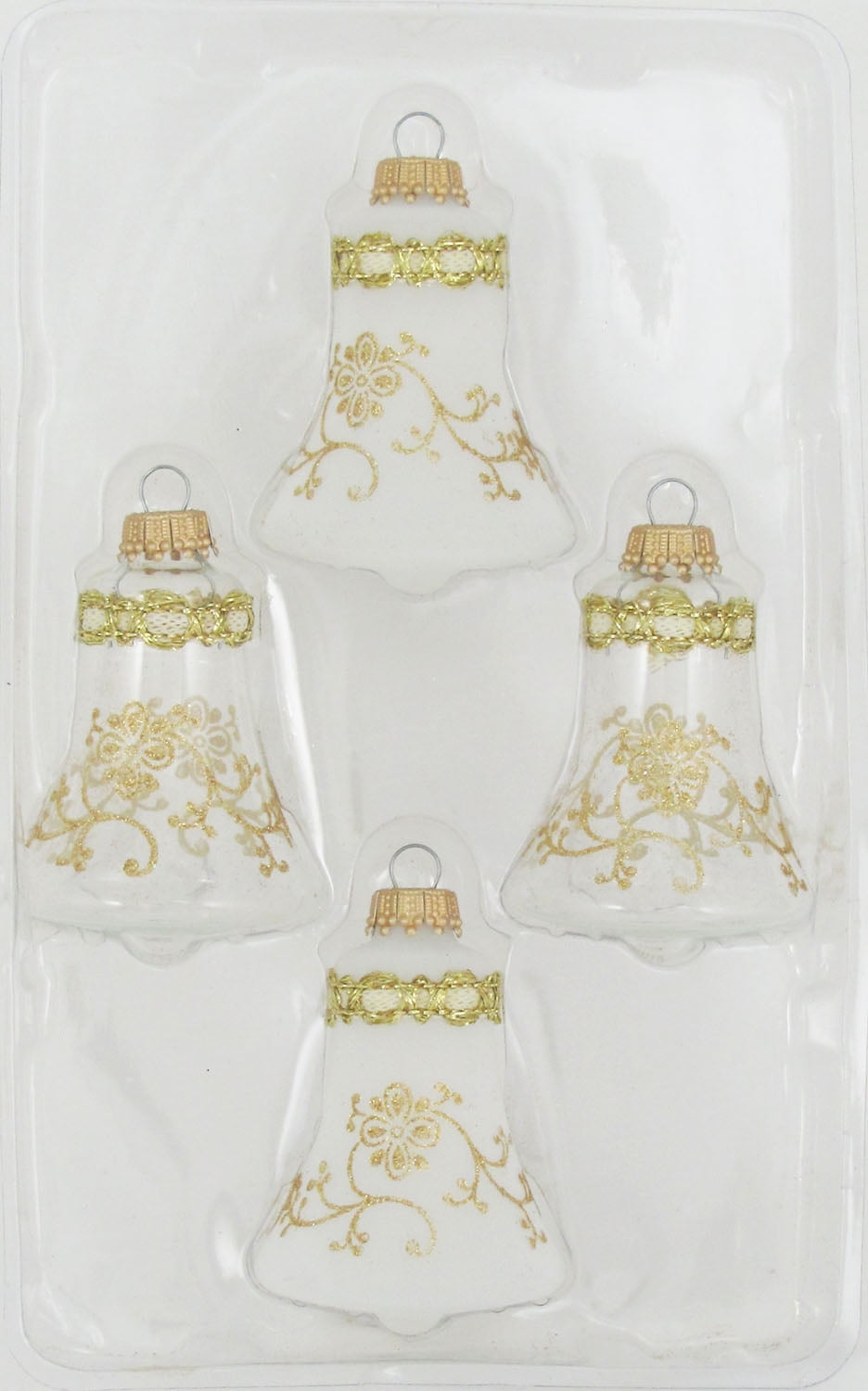 Holiday Time Glass Christmas Bell Ornaments, 2 5/8" (Gold Braid Bell) 4 ...