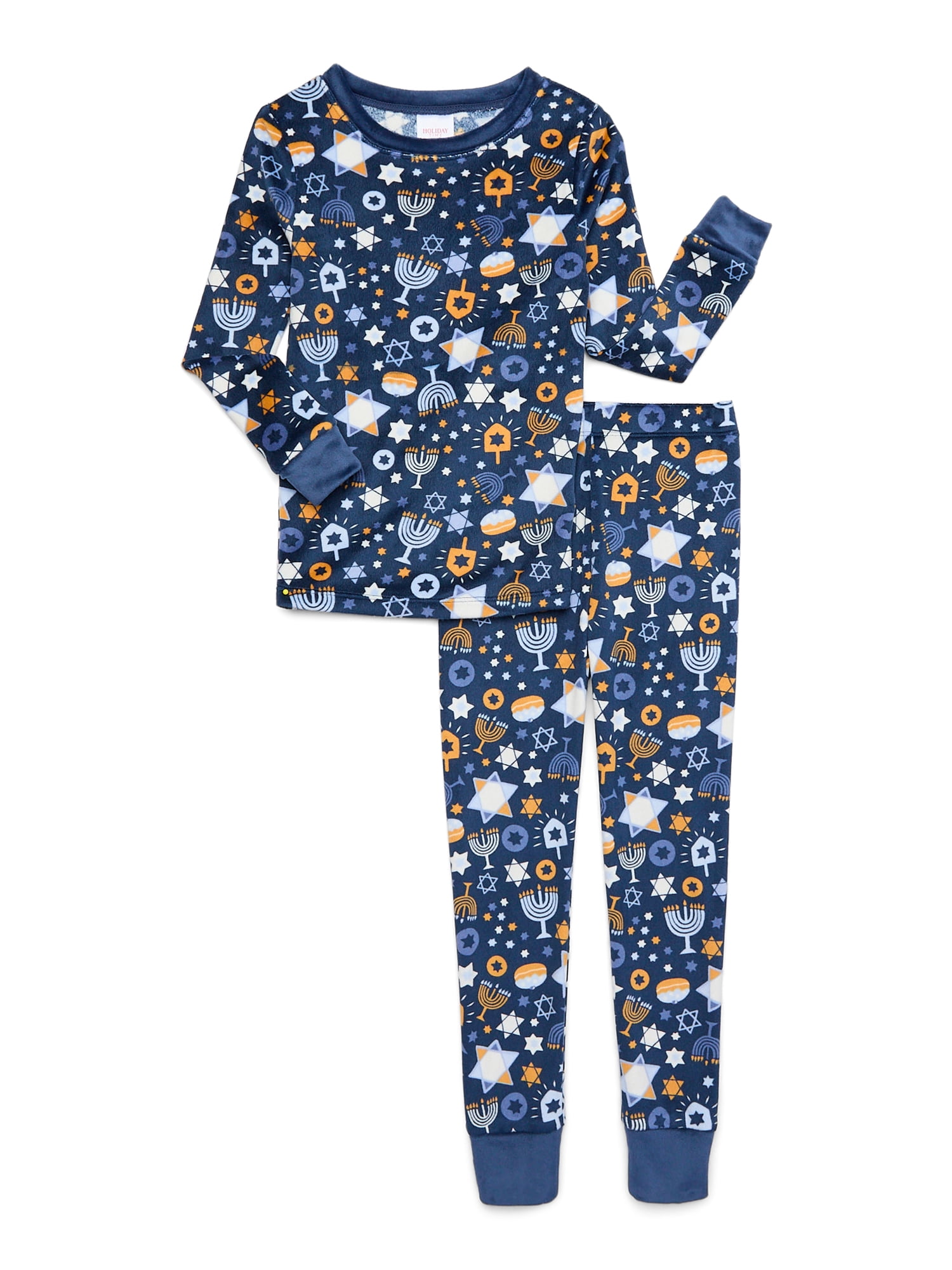 Holiday Time Kids Hanukkah Tight Fit Top and Pants, 2-Piece Sleep Set ...