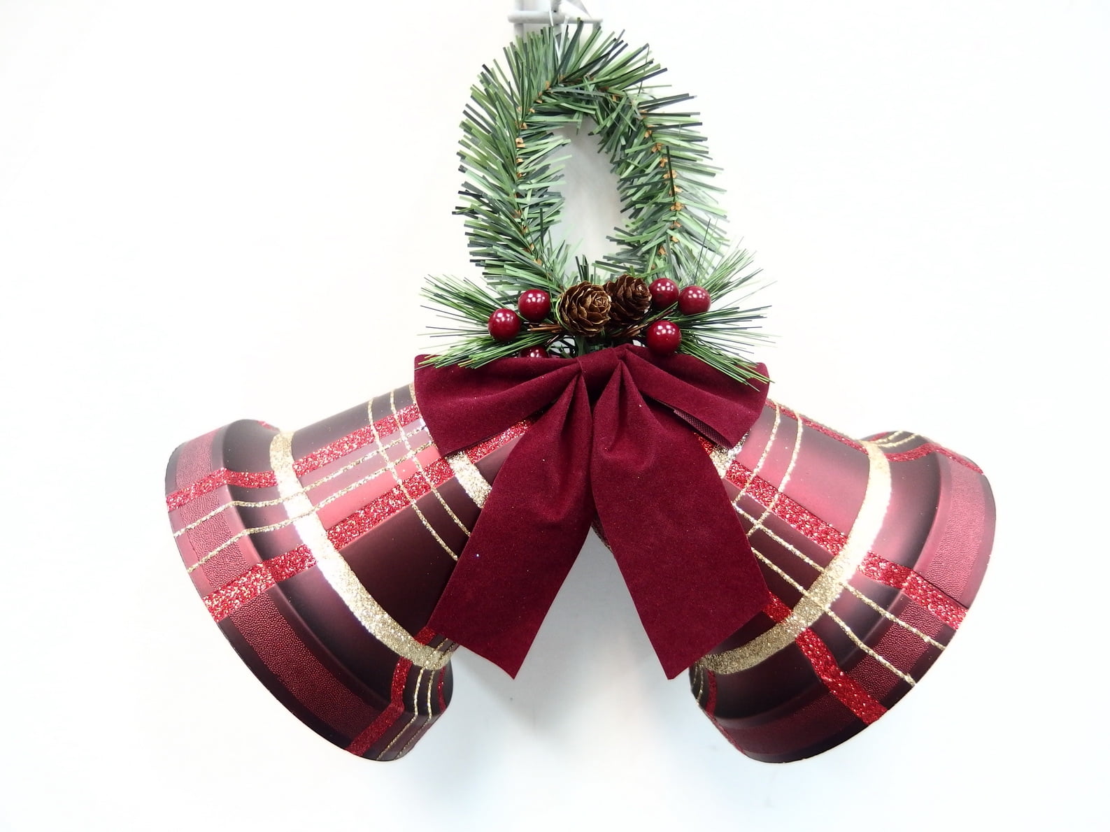 Holiday Time Large Dark Red Plaid Double Bell - Walmart.com