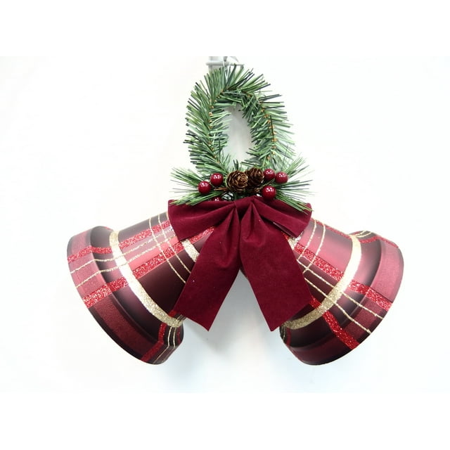 Holiday Time Large Dark Red Plaid Double Bell - Walmart.com