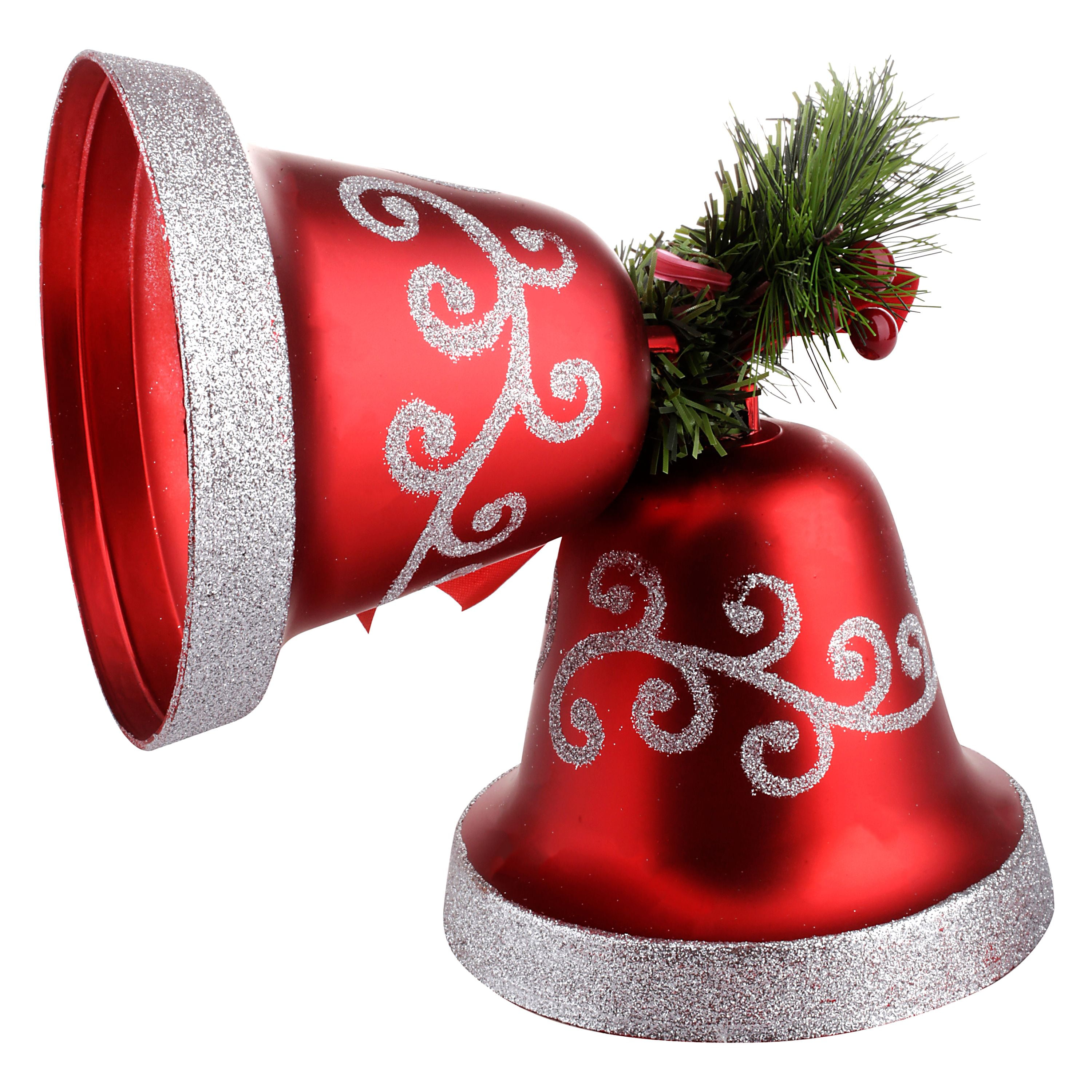Holiday Time Large Red/silver Swirl Double Bell - Walmart.com