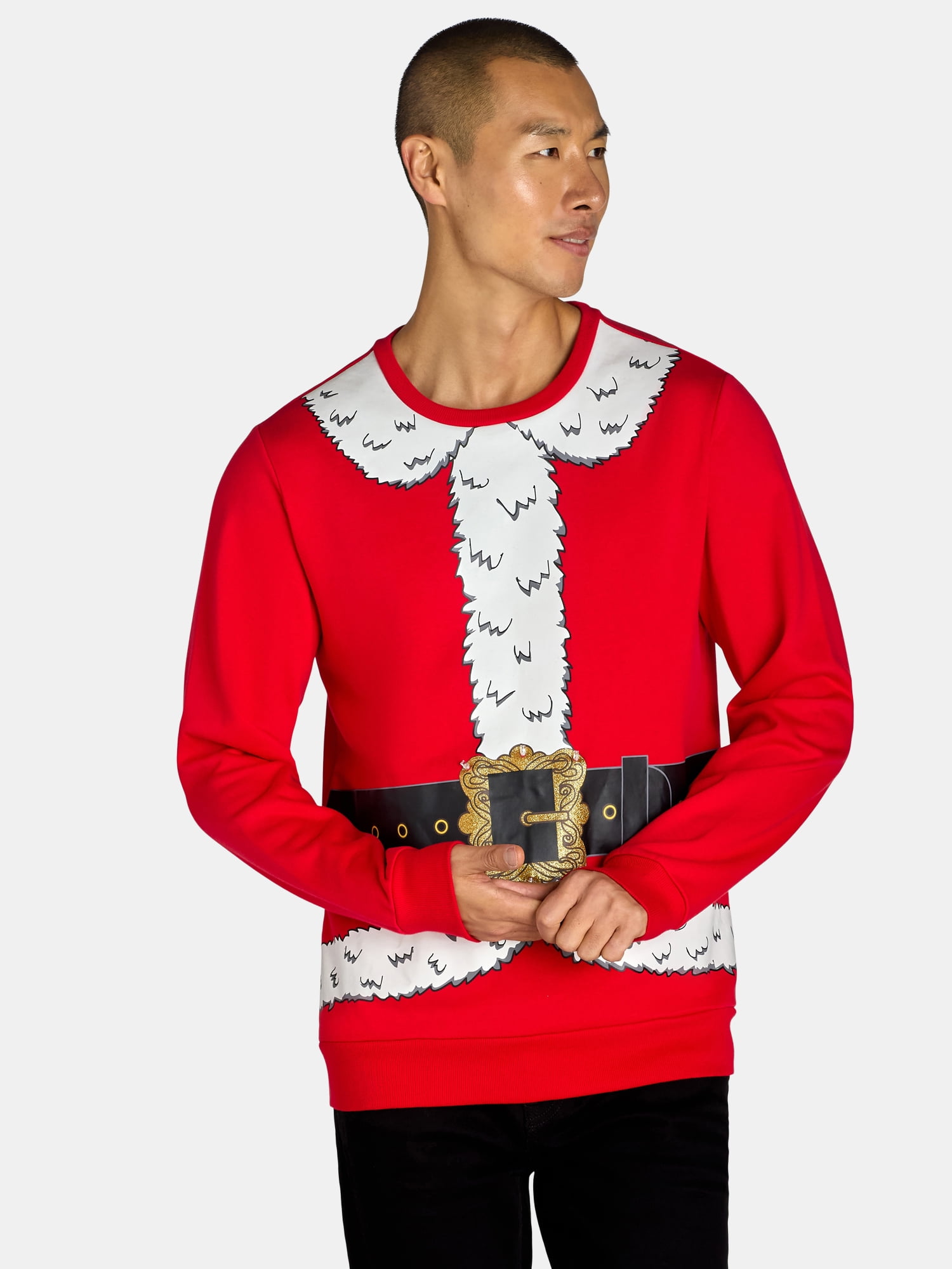 Holiday Time Men's & Big Men's Christmas Santa Suit Crewneck Fleece ...