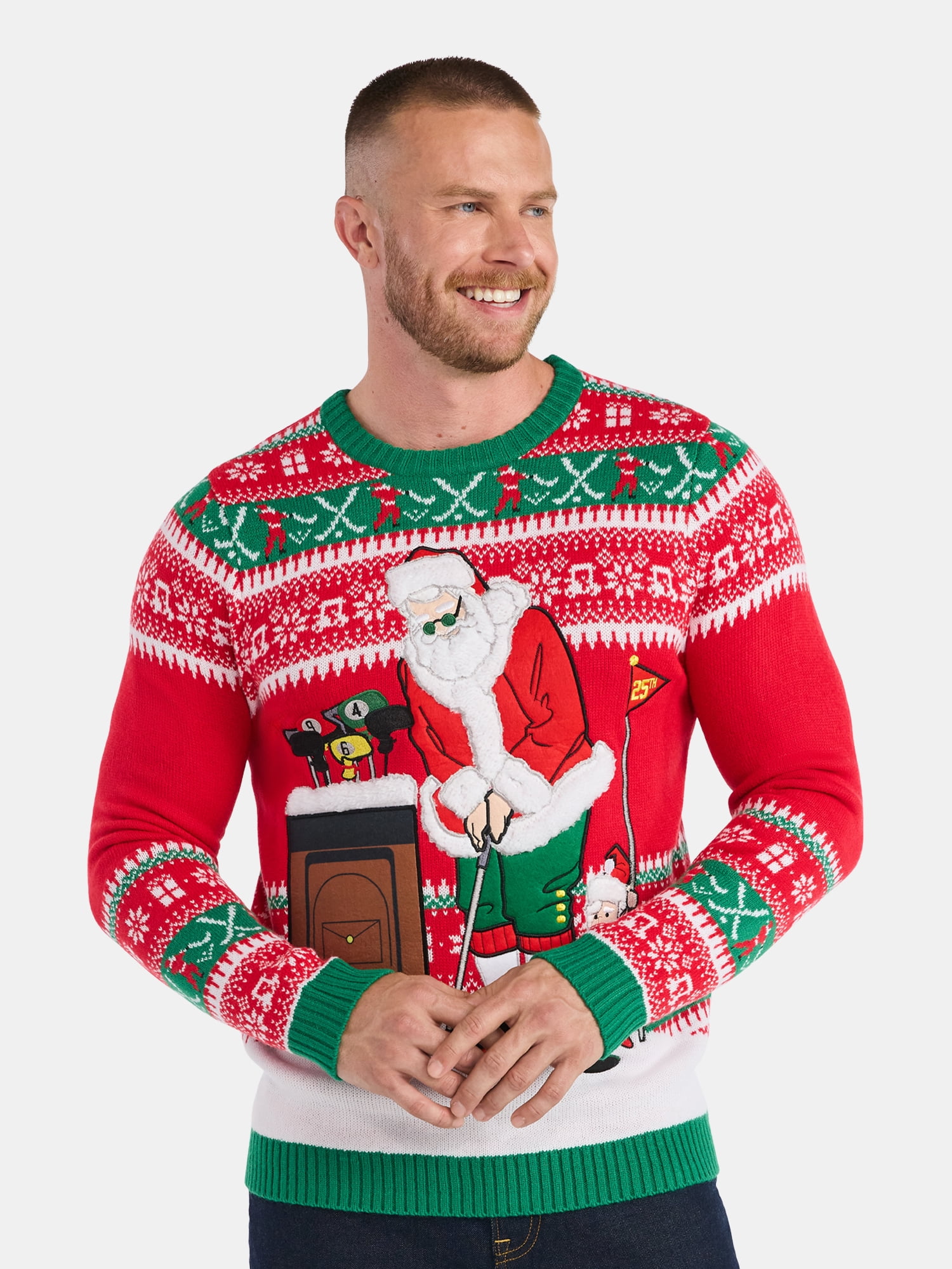 Men's Golfing Santa Ugly Christmas Sweater from Holiday Time, Midweight ...