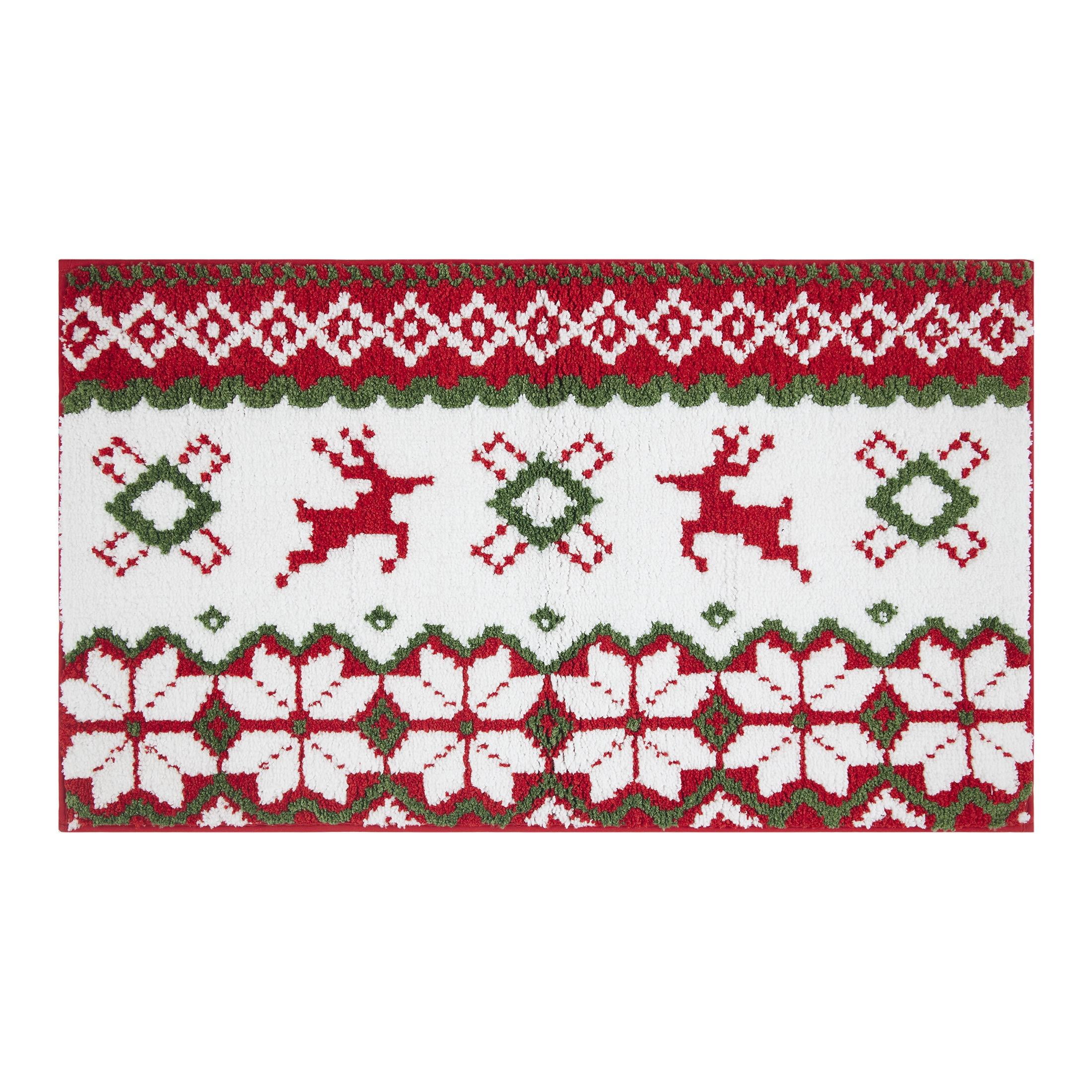 Holiday Time Festive Fair Isle Deer Accent Rug 20x34 Polyester Non-Skid ...