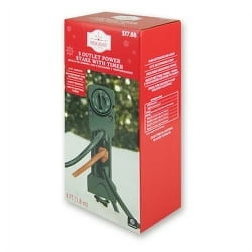 Holiday Time Outdoor 3-Outlet Power Stake With Timer, 1250 Watts, Green ...