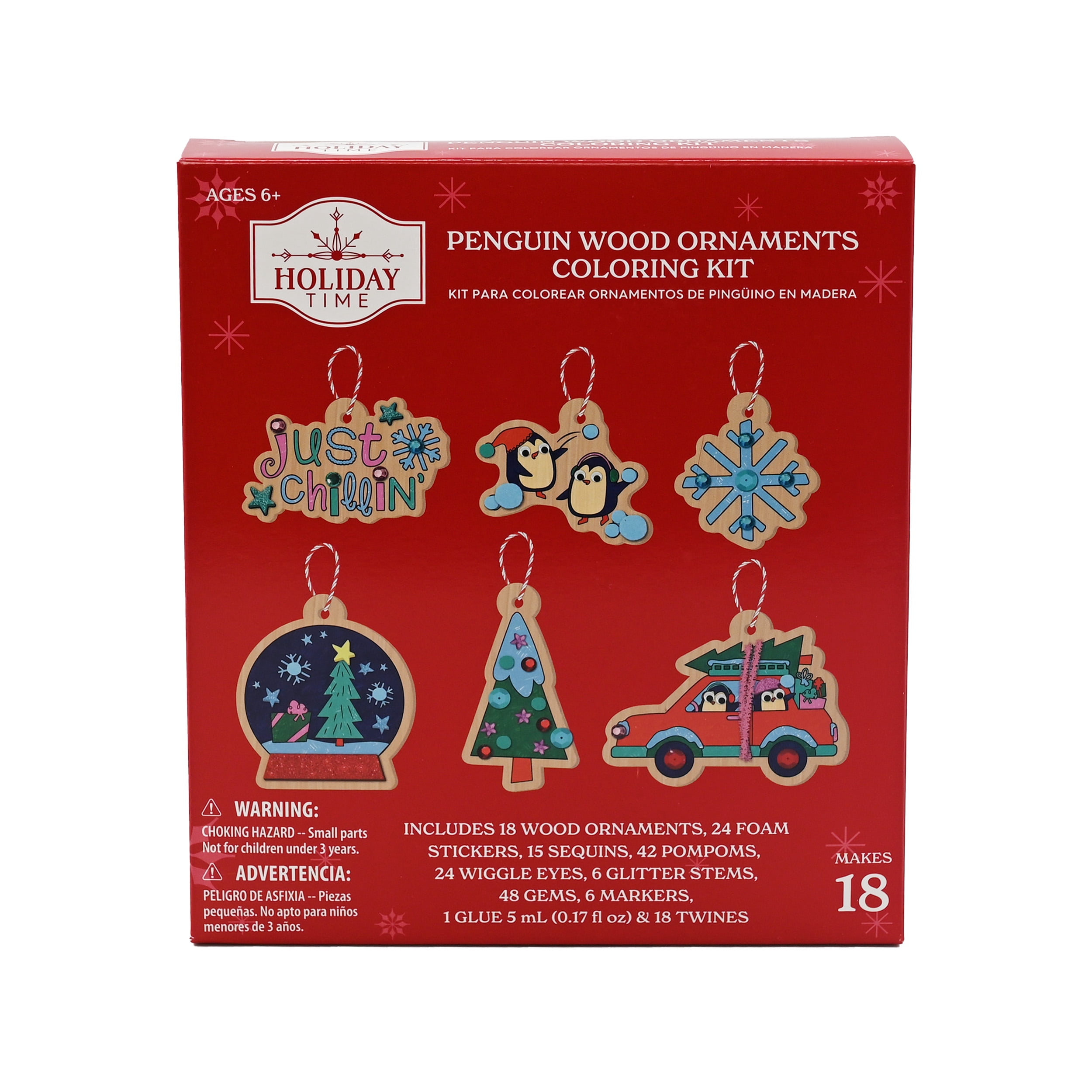 Holiday Time Penguin Wood Multicolor Ornament Coloring Kit, Makes 18 ...
