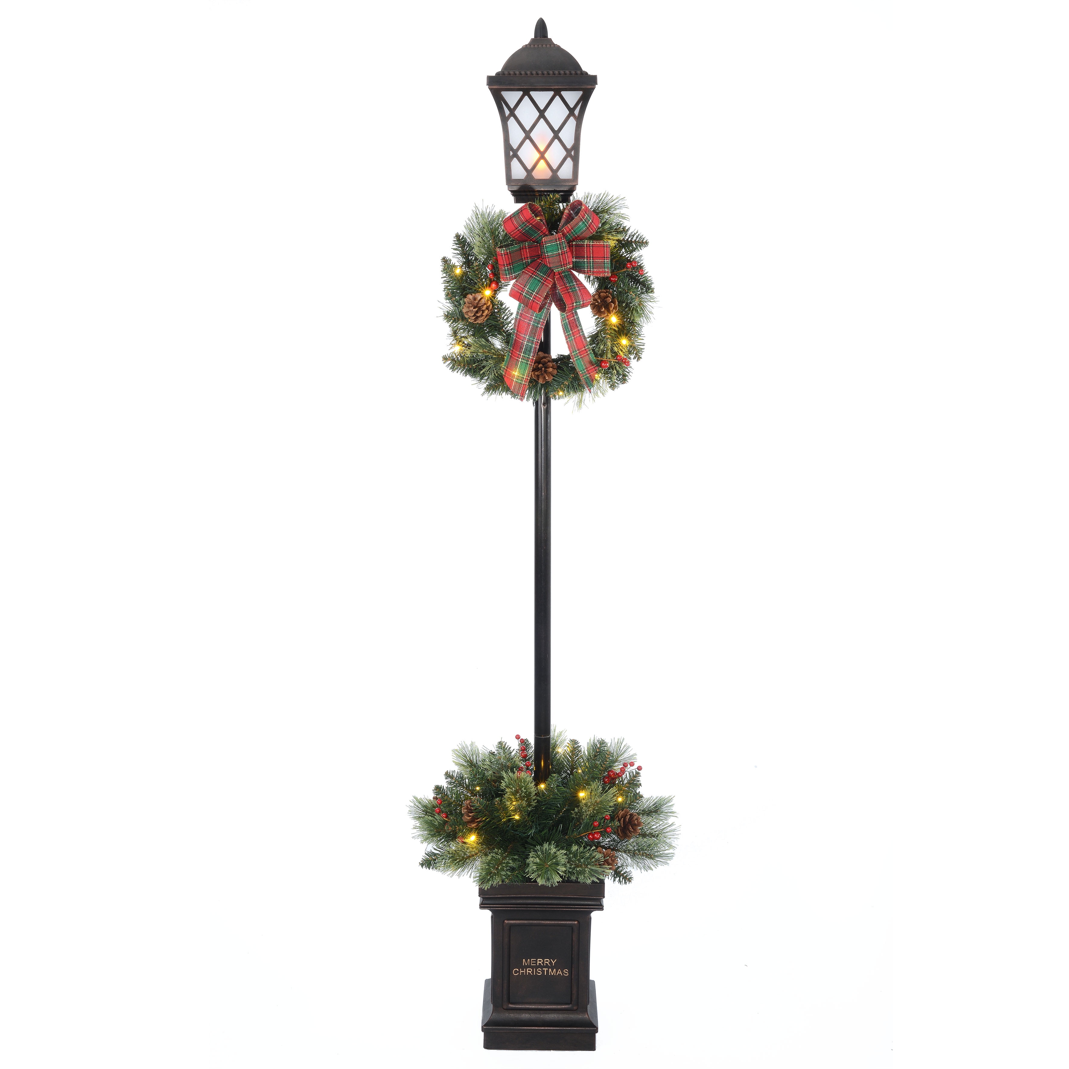 Holiday Time Pre-Lit Indoor Outdoor Christmas Planter with Lighted Lamp ...