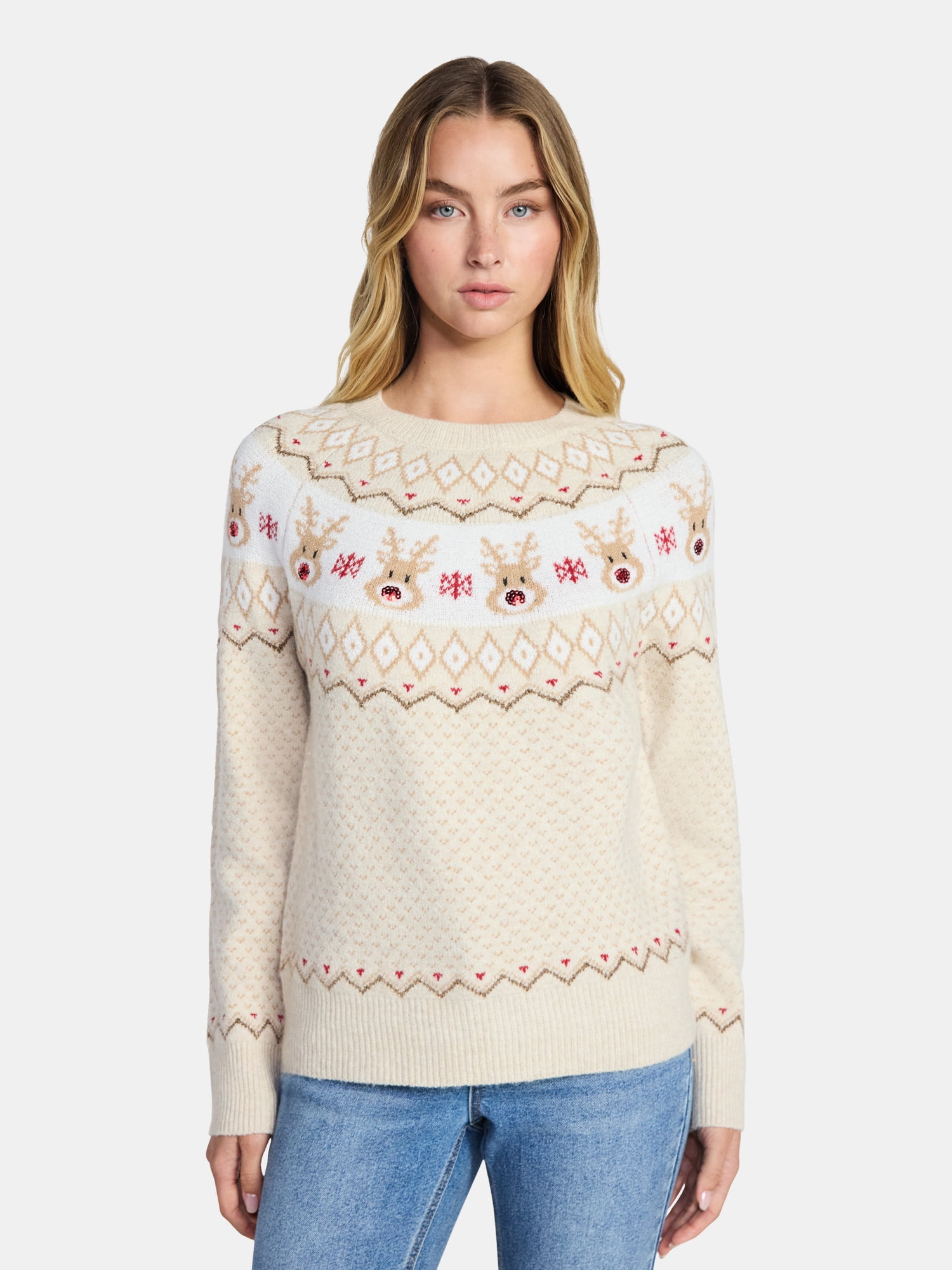Holiday Time Women's and Women's Plus Pretty Christmas Sweater, Sizes ...