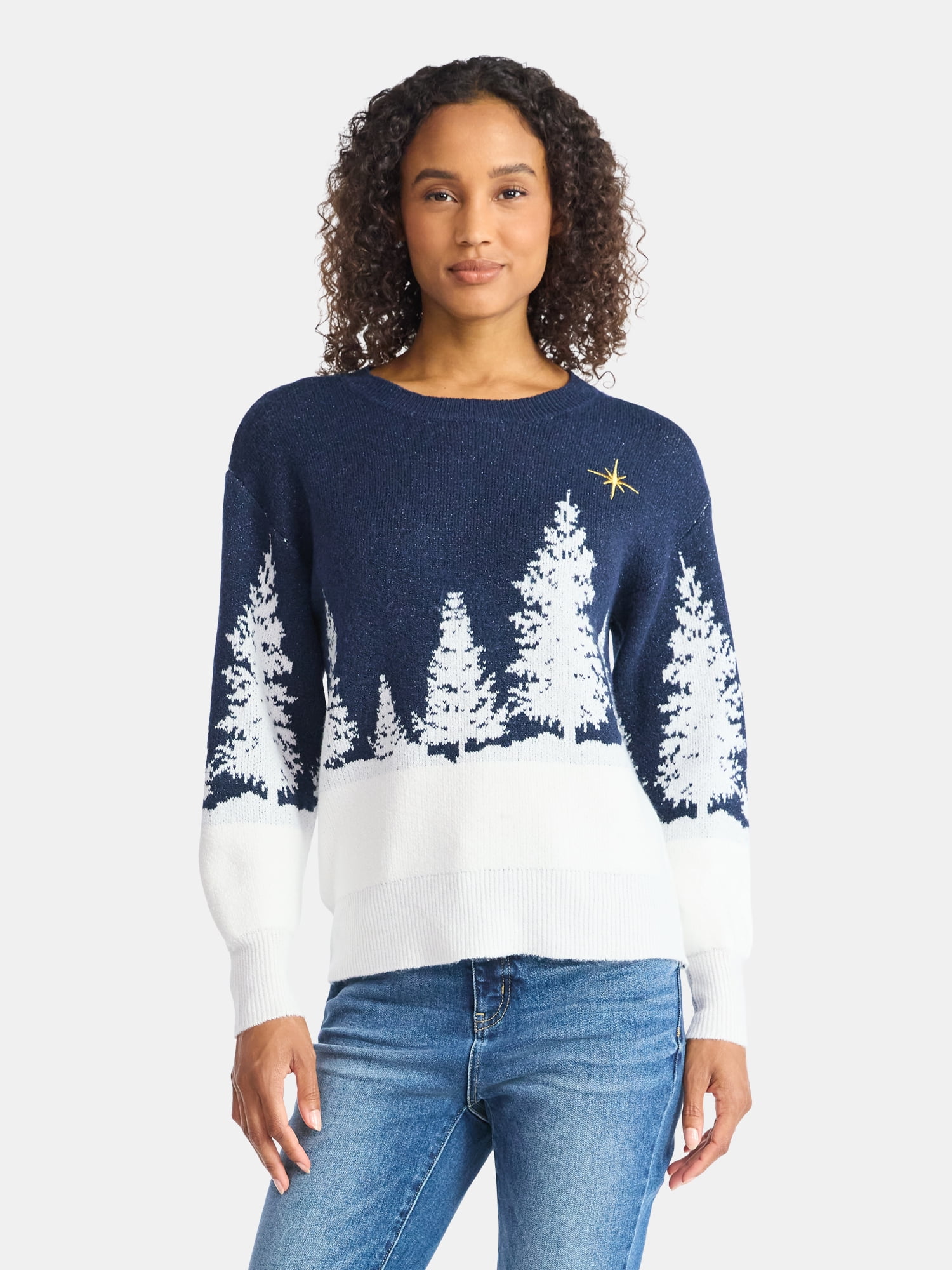 Holiday Time Women's and Women's Plus Pretty Christmas Sweater, Sizes ...