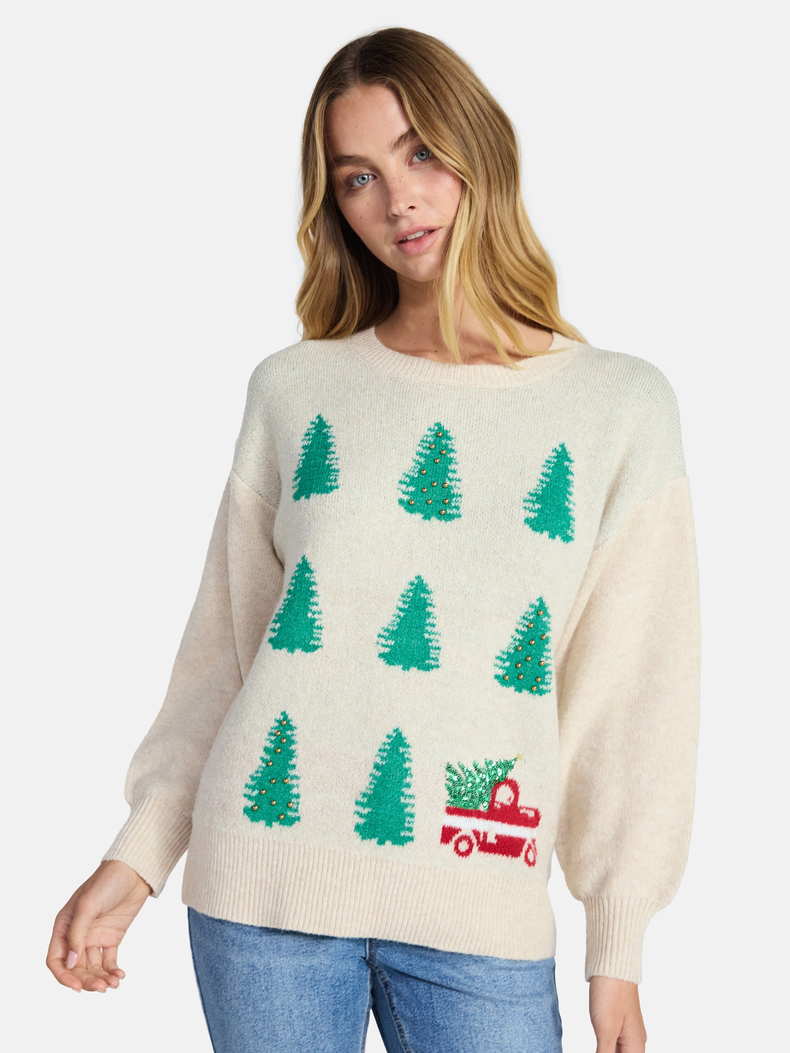 Holiday Time Women's and Women's Plus Pretty Christmas Sweater, Sizes ...