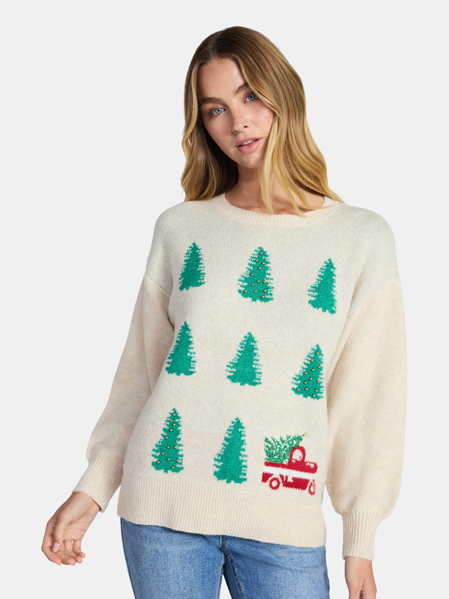 Holiday Time Women's and Women's Plus Pretty Christmas Sweater, Sizes ...