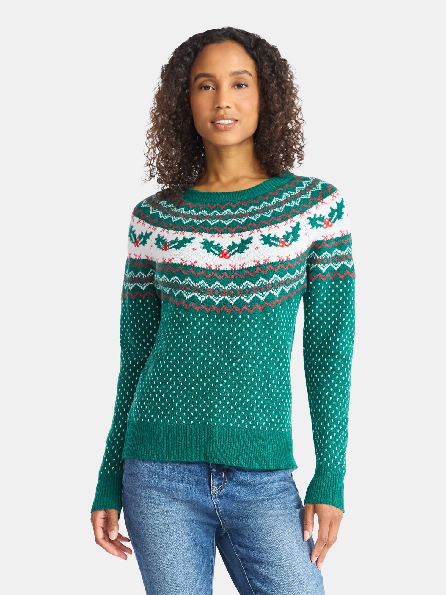 Holiday Time Women's and Women's Plus Pretty Christmas Sweater, Sizes ...