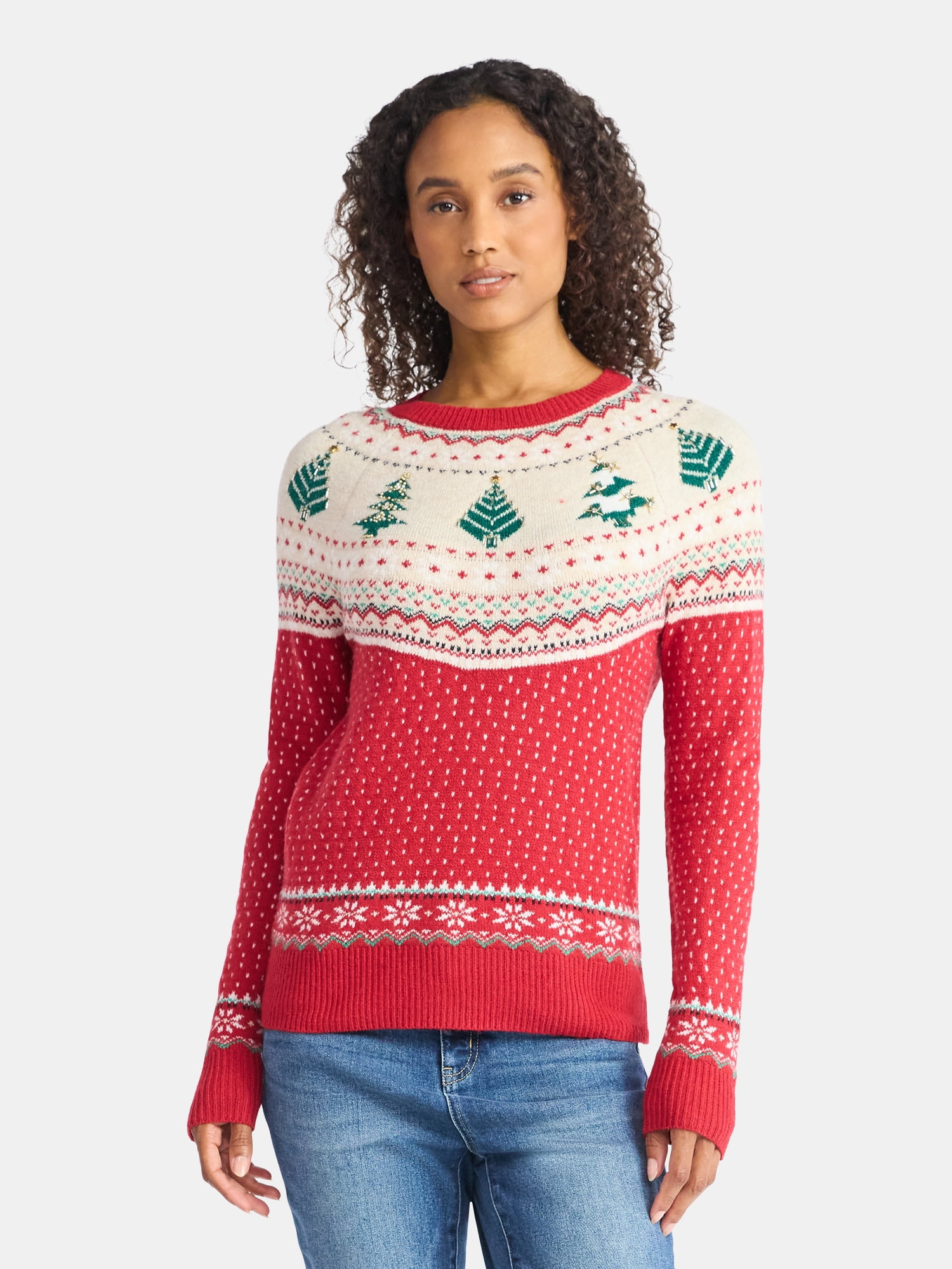 Holiday Time Women's and Women's Plus Pretty Christmas Sweater, Sizes ...