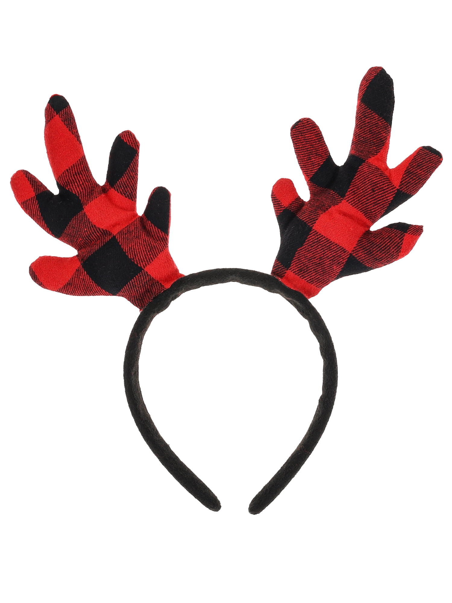 Holiday Time Red & Black Buffalo Check Reindeer Antler Headband, Unisex ...