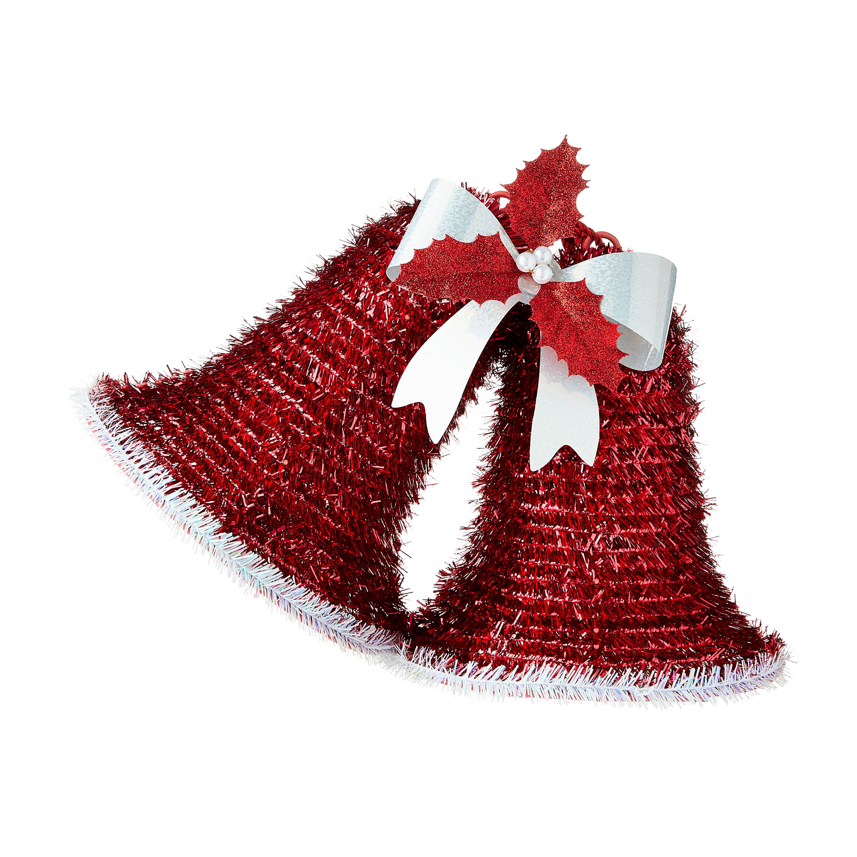 Holiday Time Red Tinsel Bells Christmas Decoration, 8" Christmas Double ...
