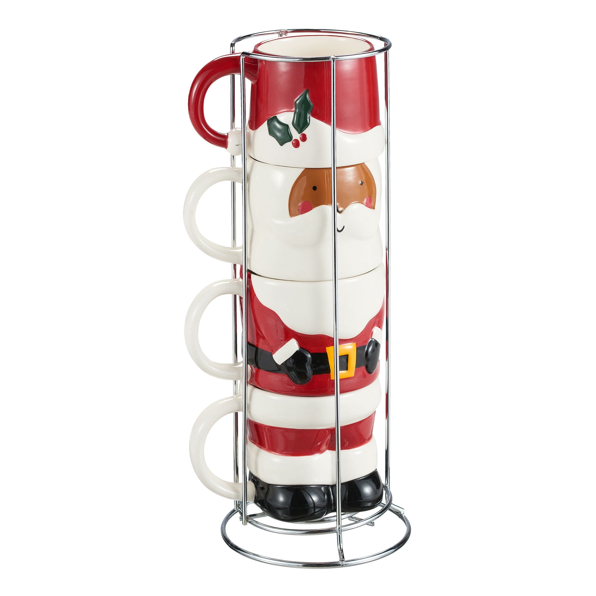 Holiday Time Santa Stacking Stoneware Mug Set 10 Oz - Stackable ...