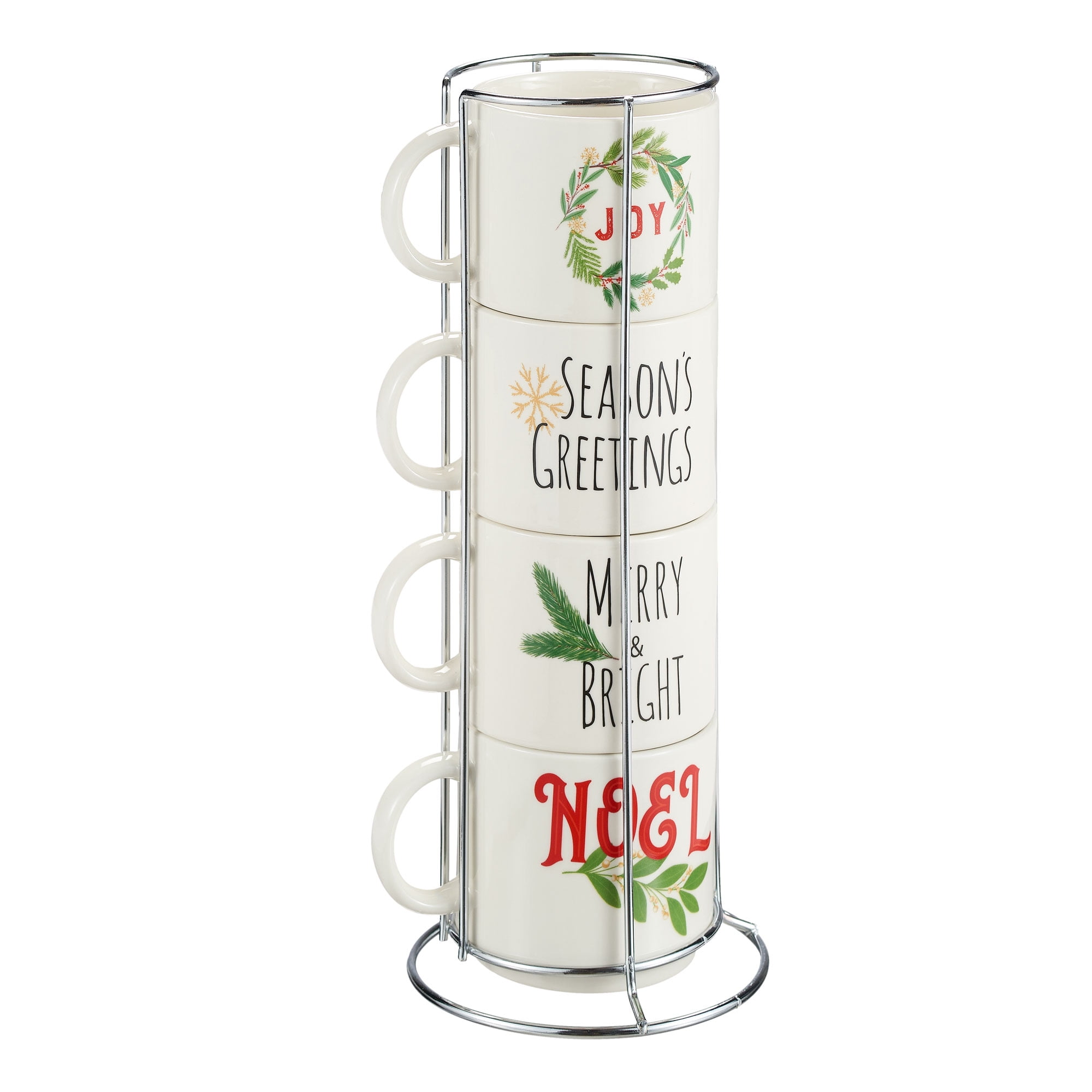 Holiday Time Seasons Greetings Christmas Stacking Stoneware Mug Set, 12 ...