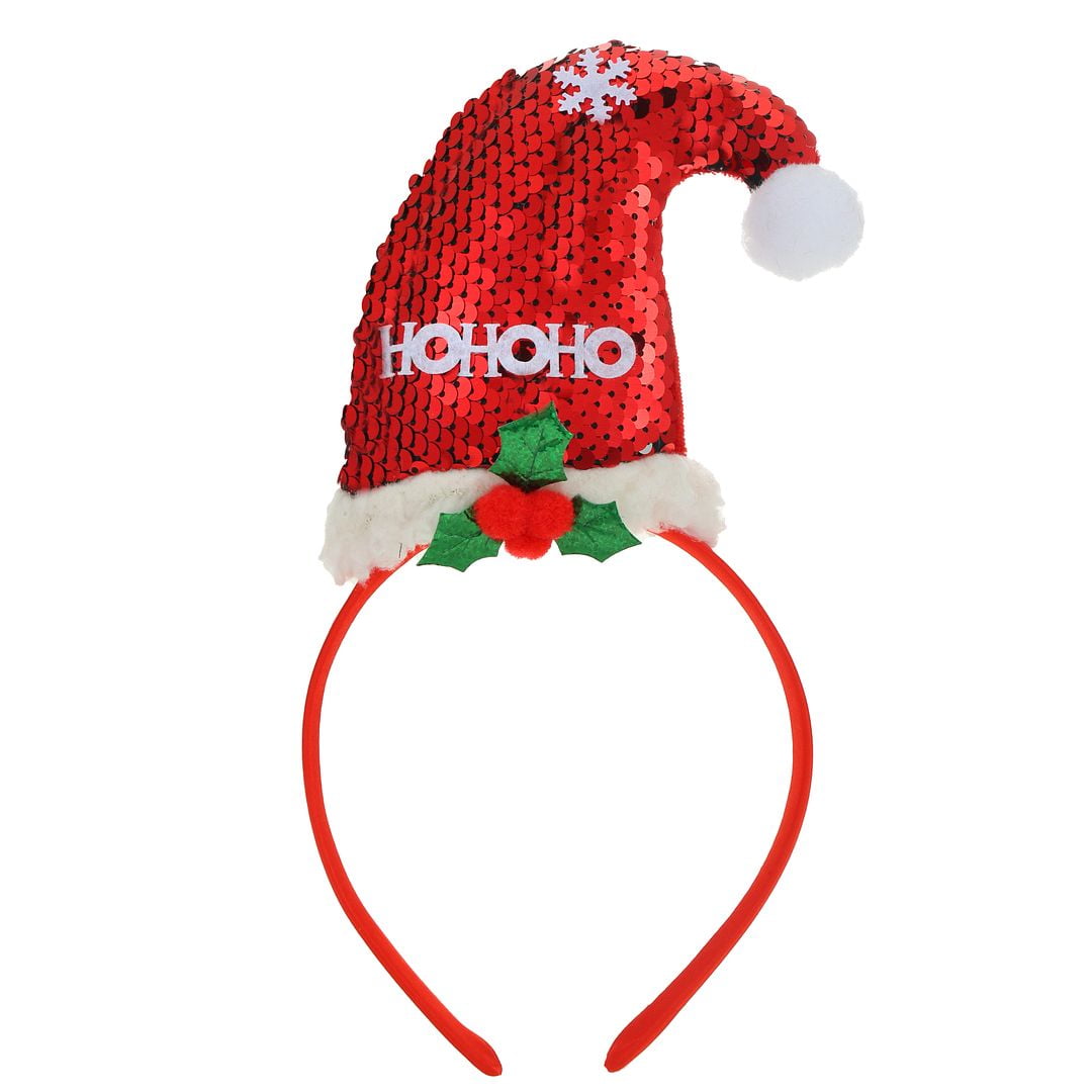 Holiday Time Sequined Santa Hat Headband for Women, Teens and Girls ...