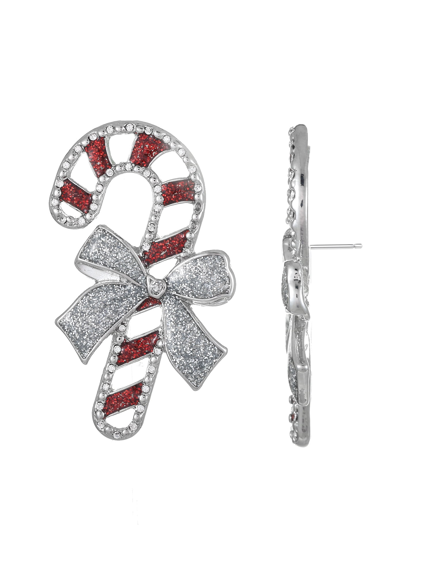Holiday Time Silvertone Candy Cane Earrings, 1 Pair - Walmart.com