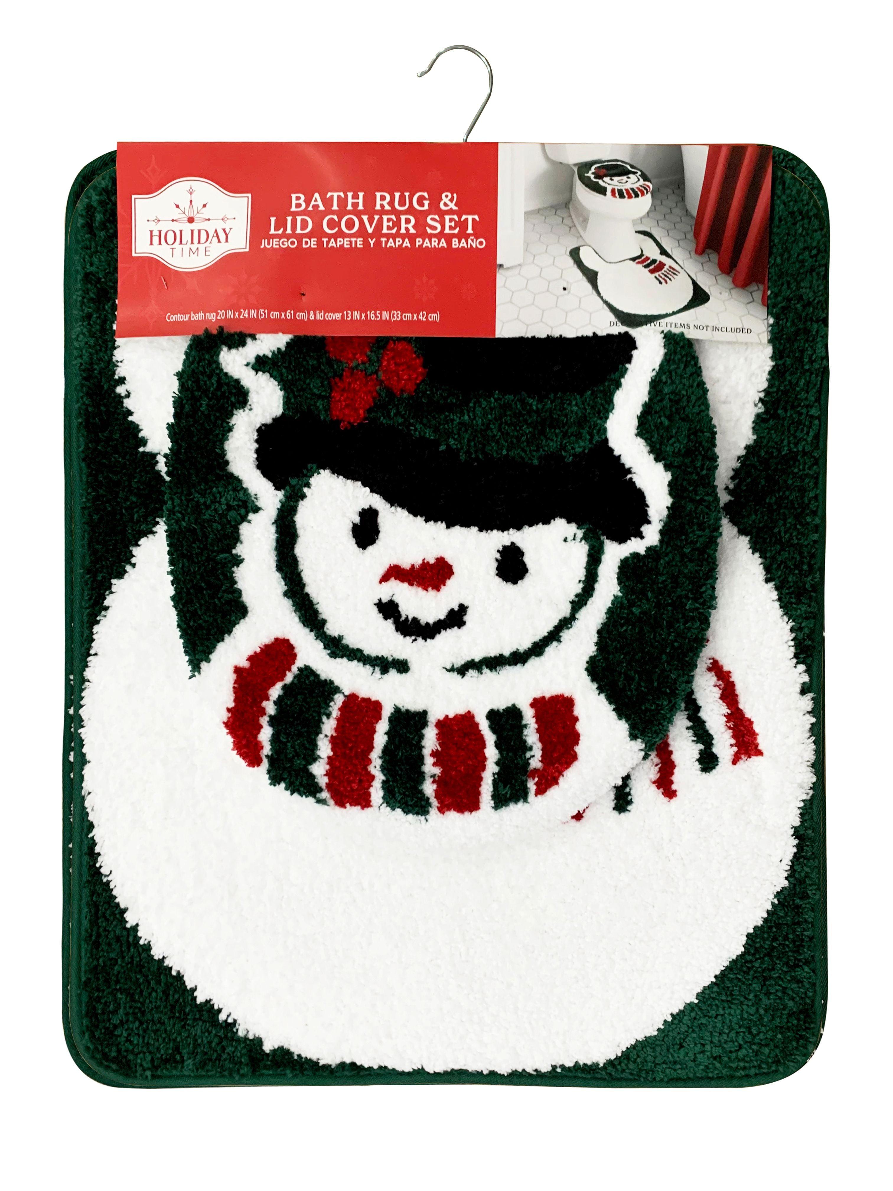 Holiday Time - Christmas Snowman 2-Piece Polyester Holiday Bath Rug Set ...